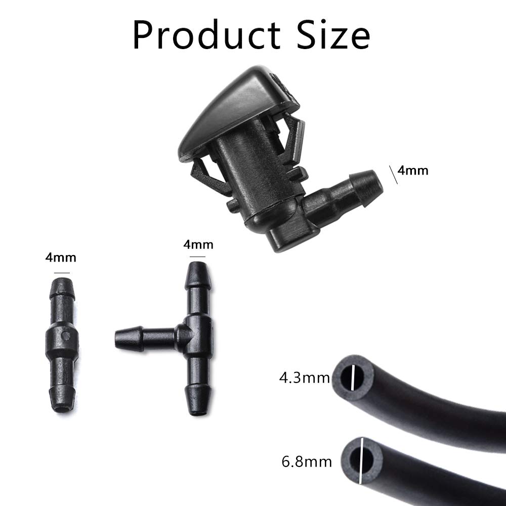 Think Auto Replacement for Windshield Washer Nozzle for 07-11 Ford Edge, 08-11 Ford Focus, 07-10 Lincoln MKX - and 2 Meters Fluid Hose with 4 Pcs Connector, Replace OEM # 8S4Z17603AA