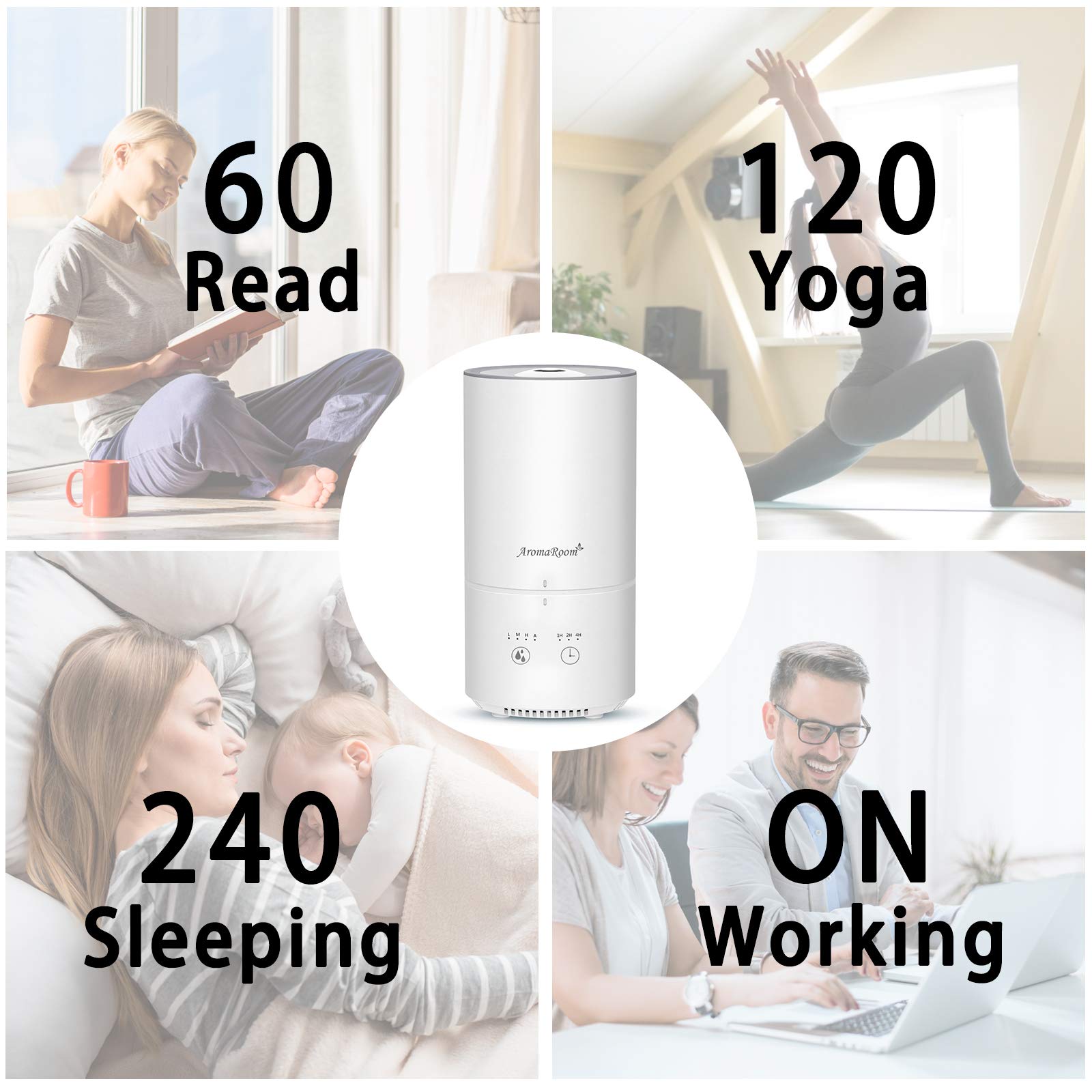 Top Fill Cool Mist Humidifiers for Bedroom & Essential Oil Diffuser,1.2L Small and Whisper Ultrasonic Humidifier for Home, Baby, Large Room with Auto Shut Off(White,7Color Light)