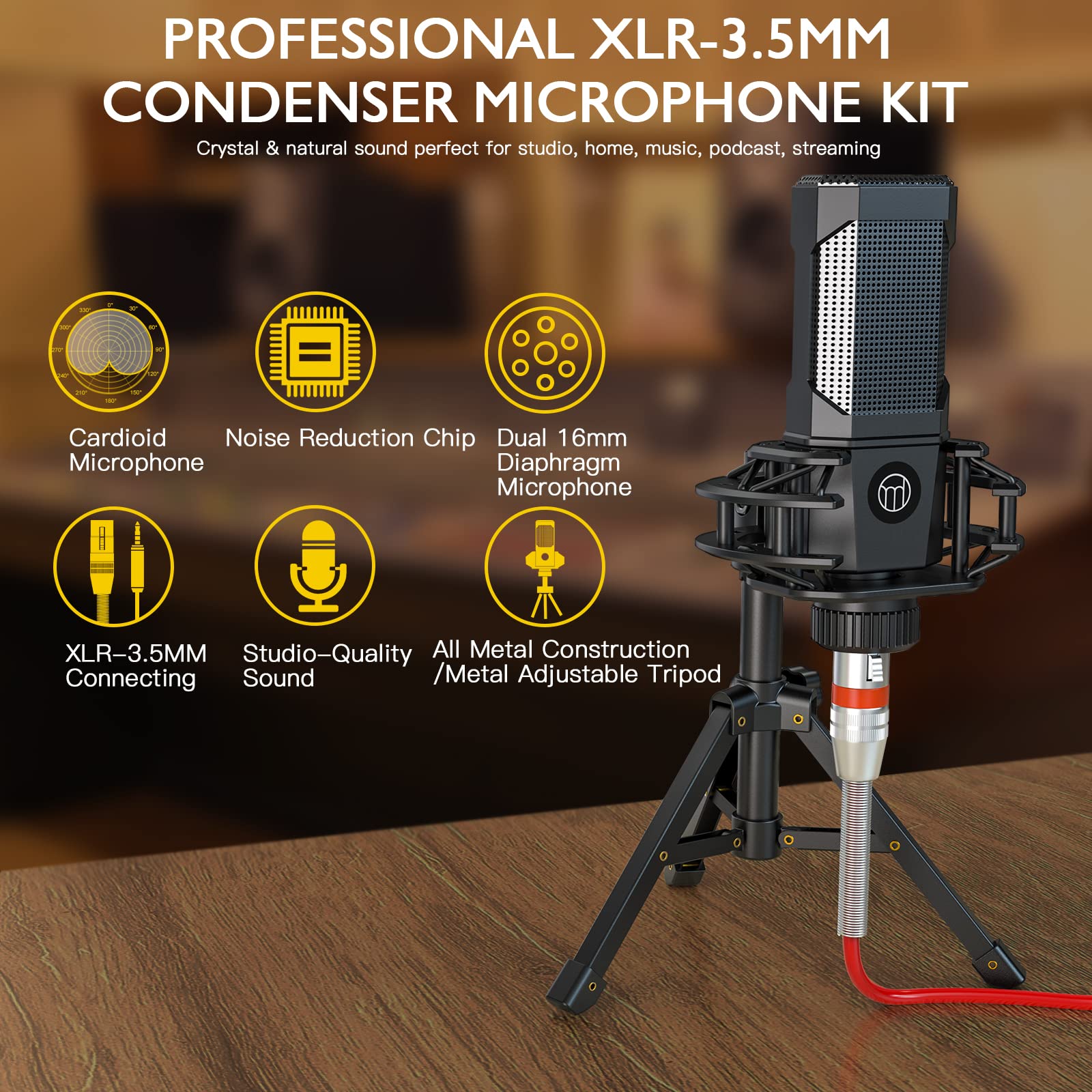 ZealSound Podcast Equipment Bundle,Audio Interface-All in One-Podcast Production Studio Soundboard Audio Mixer with Professional XLR Microphone for Live Streaming, Podcast Recording on Smartphone PC