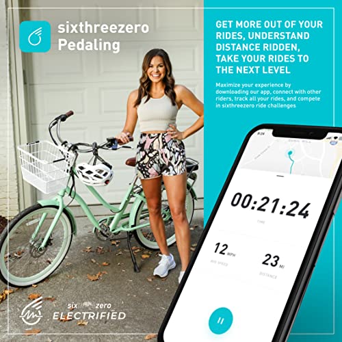 sixthreezero EVRYjourney Women's Electric Bike, 7-Speed Step Through Beach Cruiser eBike Bicycle, 250 Watt Motor, 26 Inch Wheels, Teal