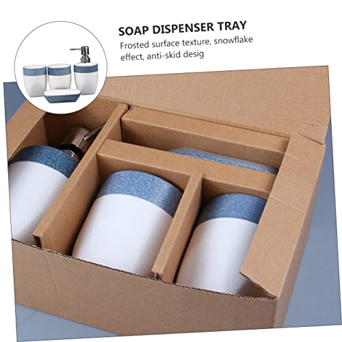 STOBAZA 1set Bathroom Four Piece Set Liquid Containers Compose Containers Portable Bath Liquid Pump Dispenser Bath Tray Bathroom Bath Accessories Soap Toothbrush Lotion Ceramics