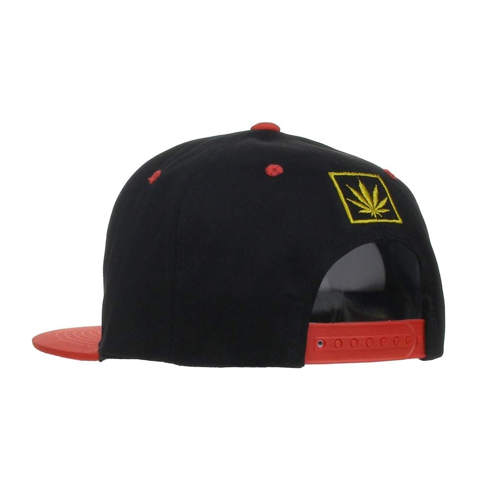 Top Level Flat Brim Snapback Metallic Marijuana Logo High Definition Embroidery Hat/Cap Black/Red