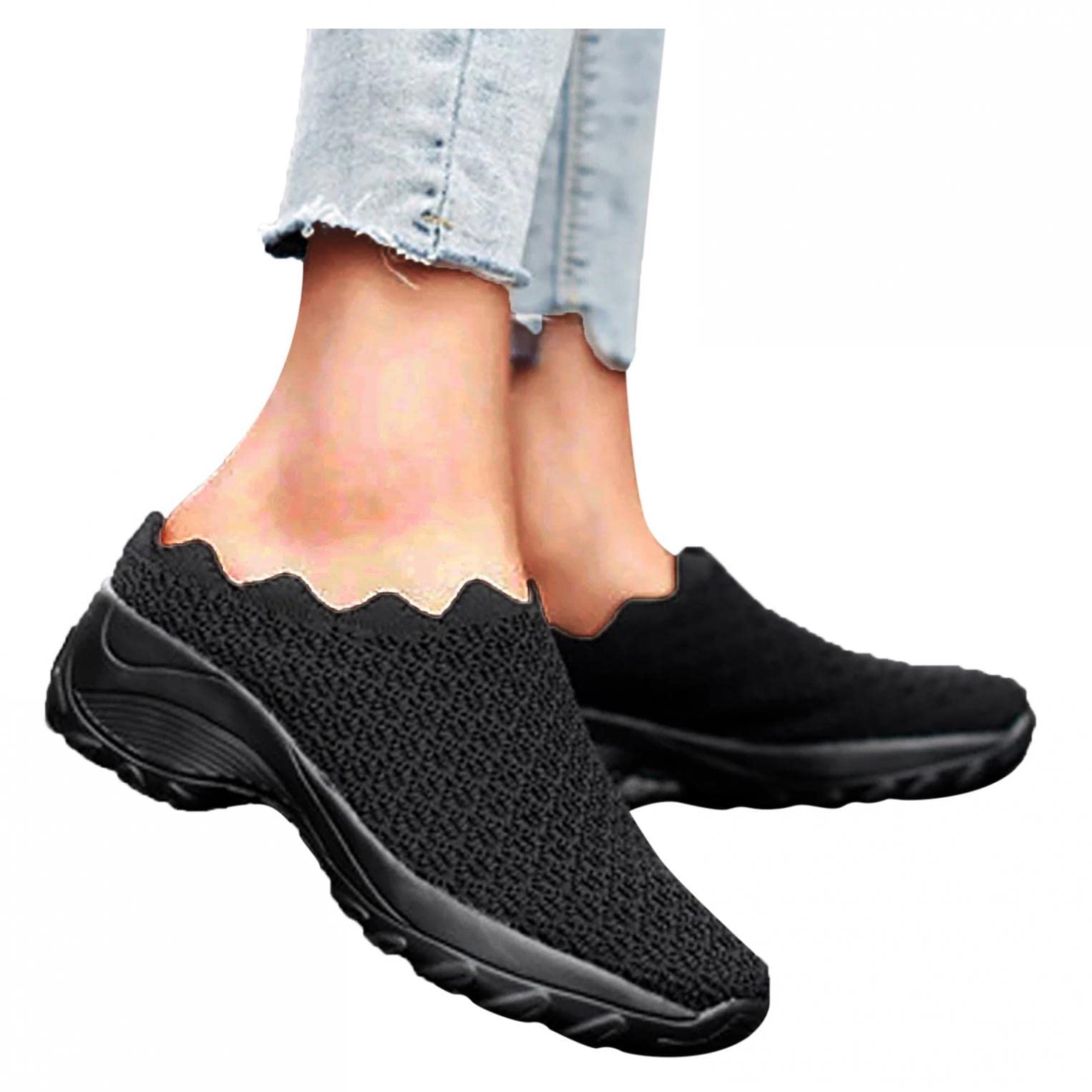Women's Slip On Sneakers Walking Shoes Fashion Casual Breathable Mesh Slippers Hiking Work Nurse Shoes Summer Lightweight Wedge Platform Chunky High Heels Sport Shoes for Women Ladies