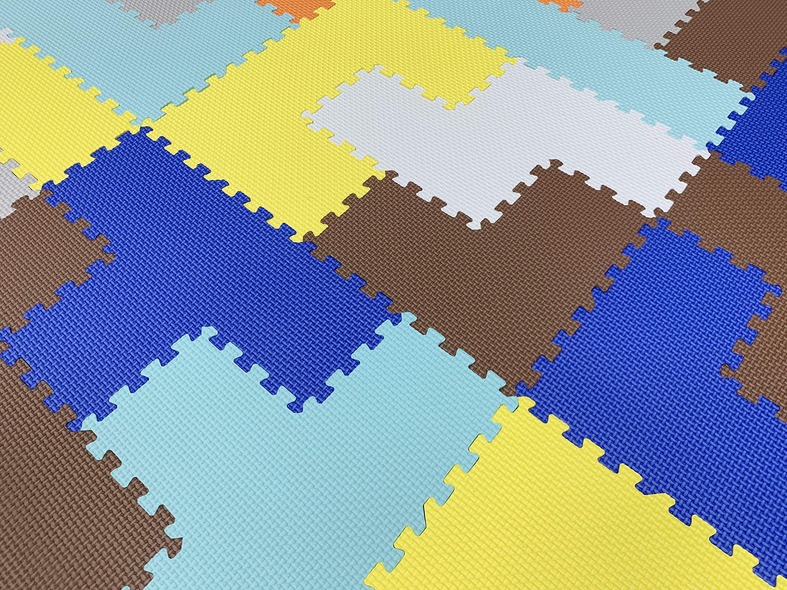 Tadpoles 40 Pc Soft EVA Foam Tetris-Style Playmat Set, Blue and Brown