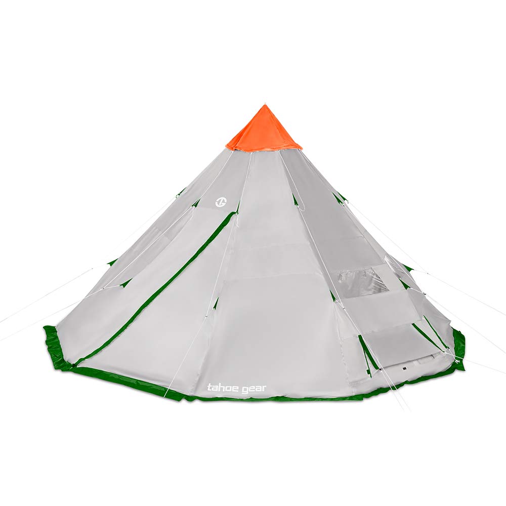 Tahoe Gear Bighorn Extra Large 18 by 18 Inch 12 Person Teepee Cone Shape Backpacking, Camping ,Teepee Tent for Adults, Orange/Grey