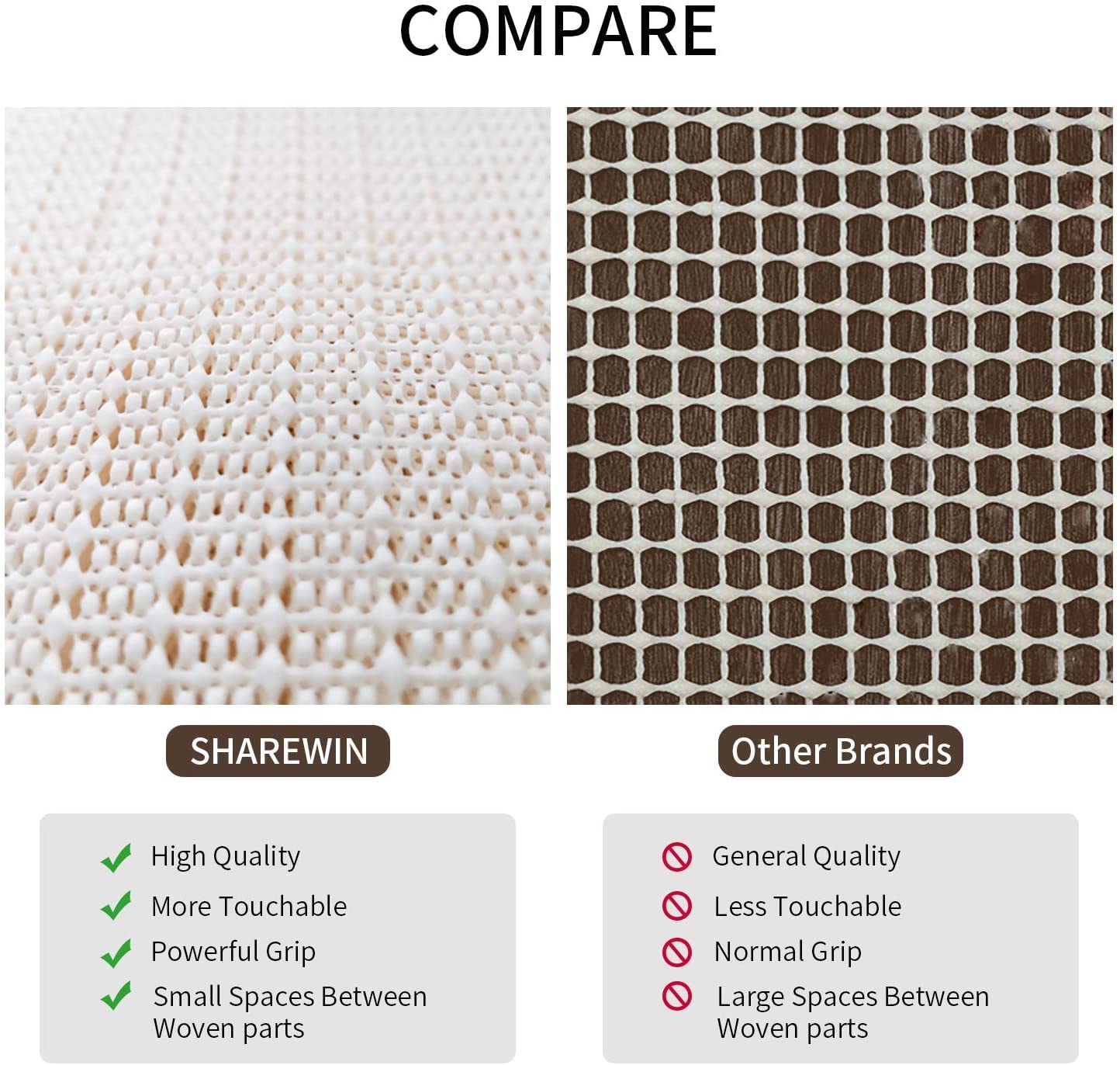 SHAREWIN Non Slip Rug Pads, Rug Mats for Under Rugs, 7 * 10FT Keep Area Rugs in Place, Thick, Slip and Skid Resistant Pads for Hard Floors