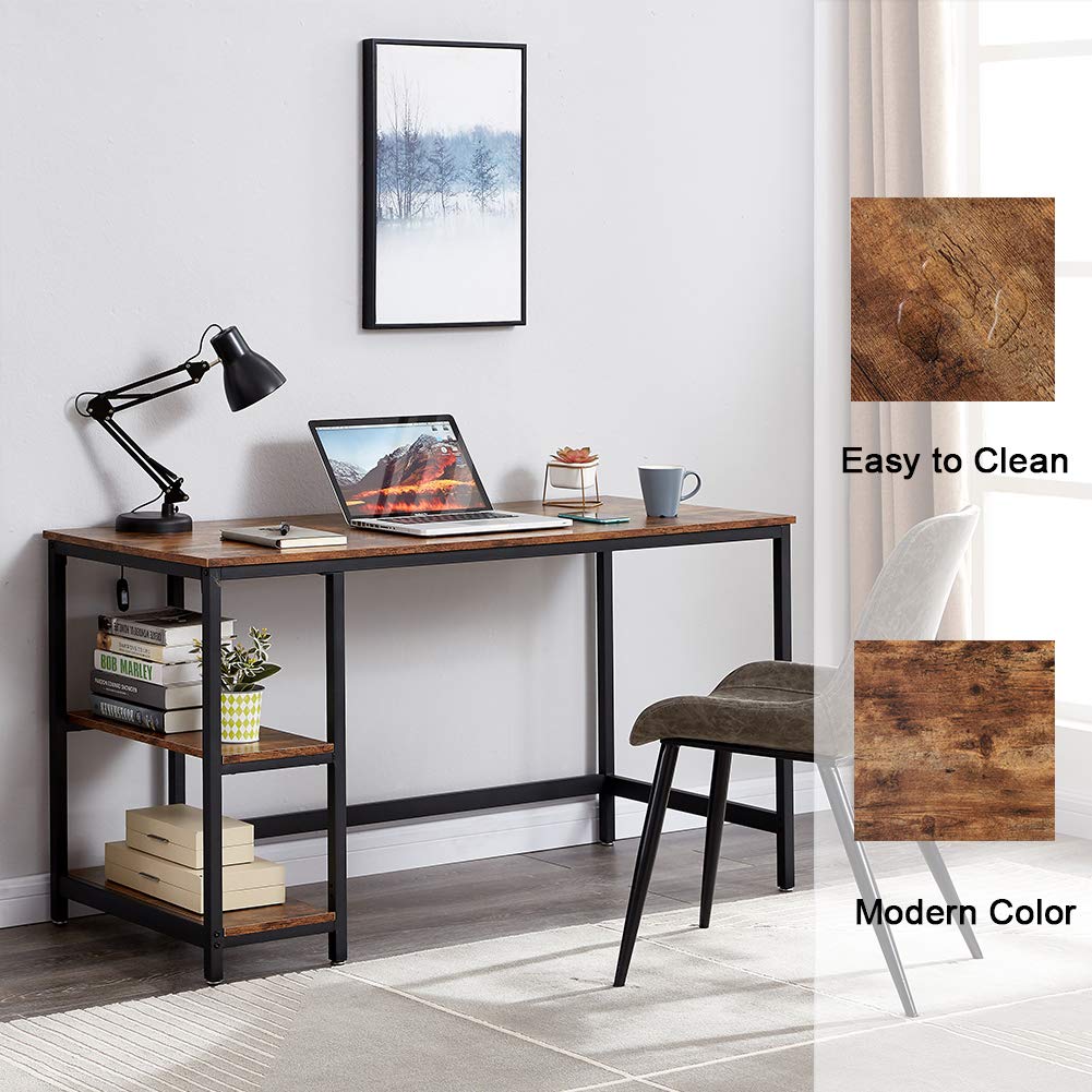 SUPERJARE 55 Inches Computer Desk, Sturdy Home Office Desk for Laptop, Desk with Sided Storage Shelves, Modern Simple Style, Multipurpose Workstation - Retro Brown