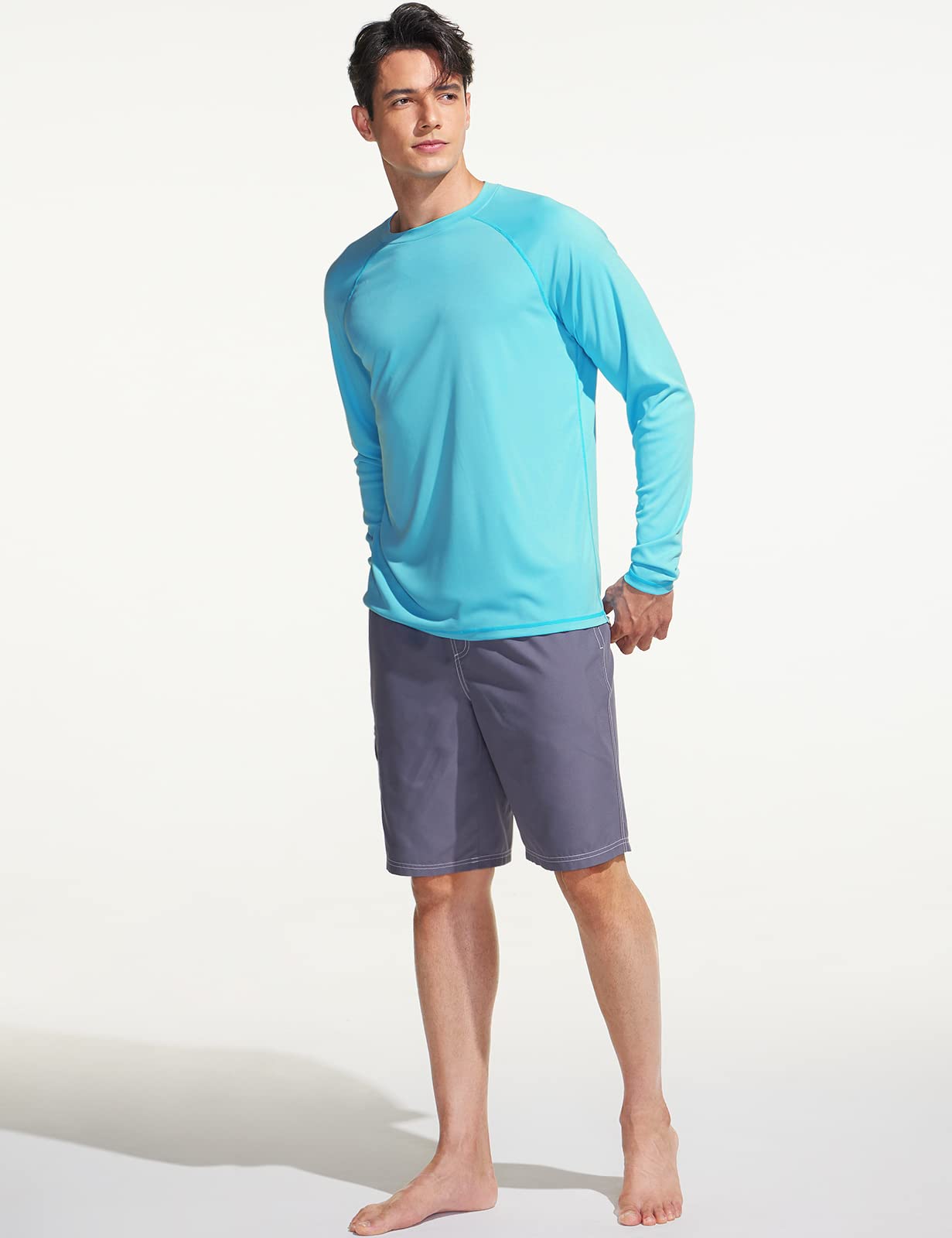 TSLA Men's Rashguard Swim Shirts, UPF 50+ Loose-Fit Long Sleeve Shirts, Cool Running Workout SPF/UV Sun Shirts, Sun Block Sky Blue, Large