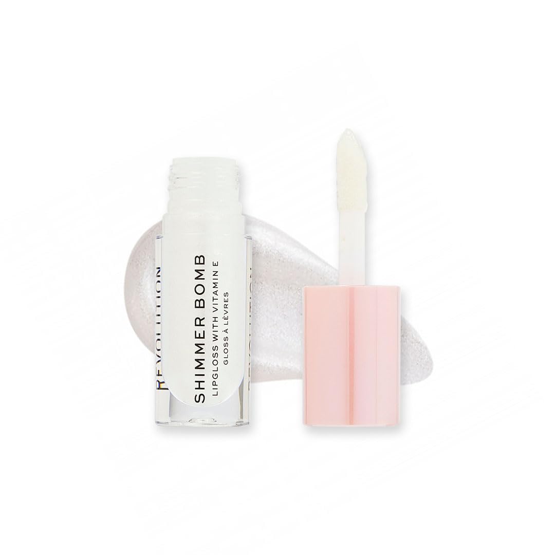 Revolution Shimmer Bomb Lip Gloss, Lip Tint Infused With Vitamin E, Shimmery Finish, Comes In 6 Colors, Gleam