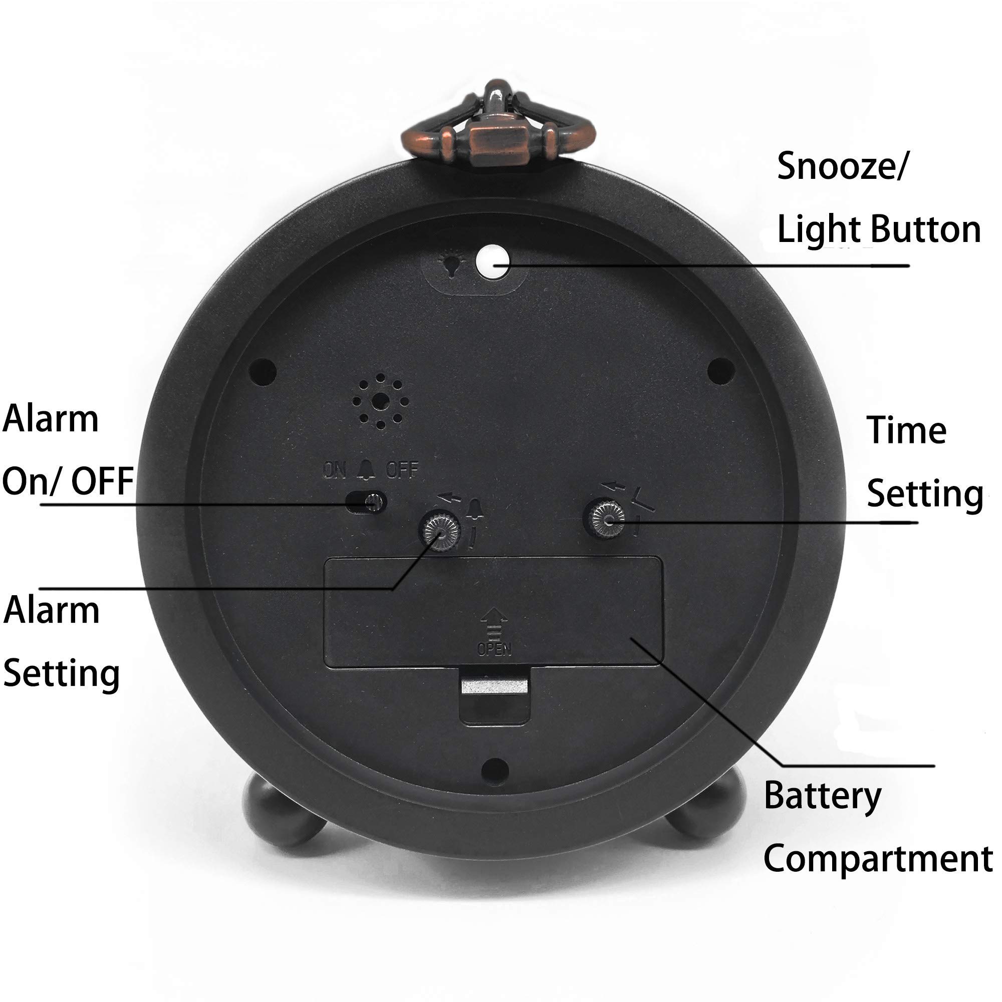Vintage Retro Analog Alarm Clock, 4 inch Super Silent Non Ticking Small Clock with Night Light, Battery Operated, Simply Design, for Living Room, Bedroom, Bedside, Desk, Gift Clock (Arabic)