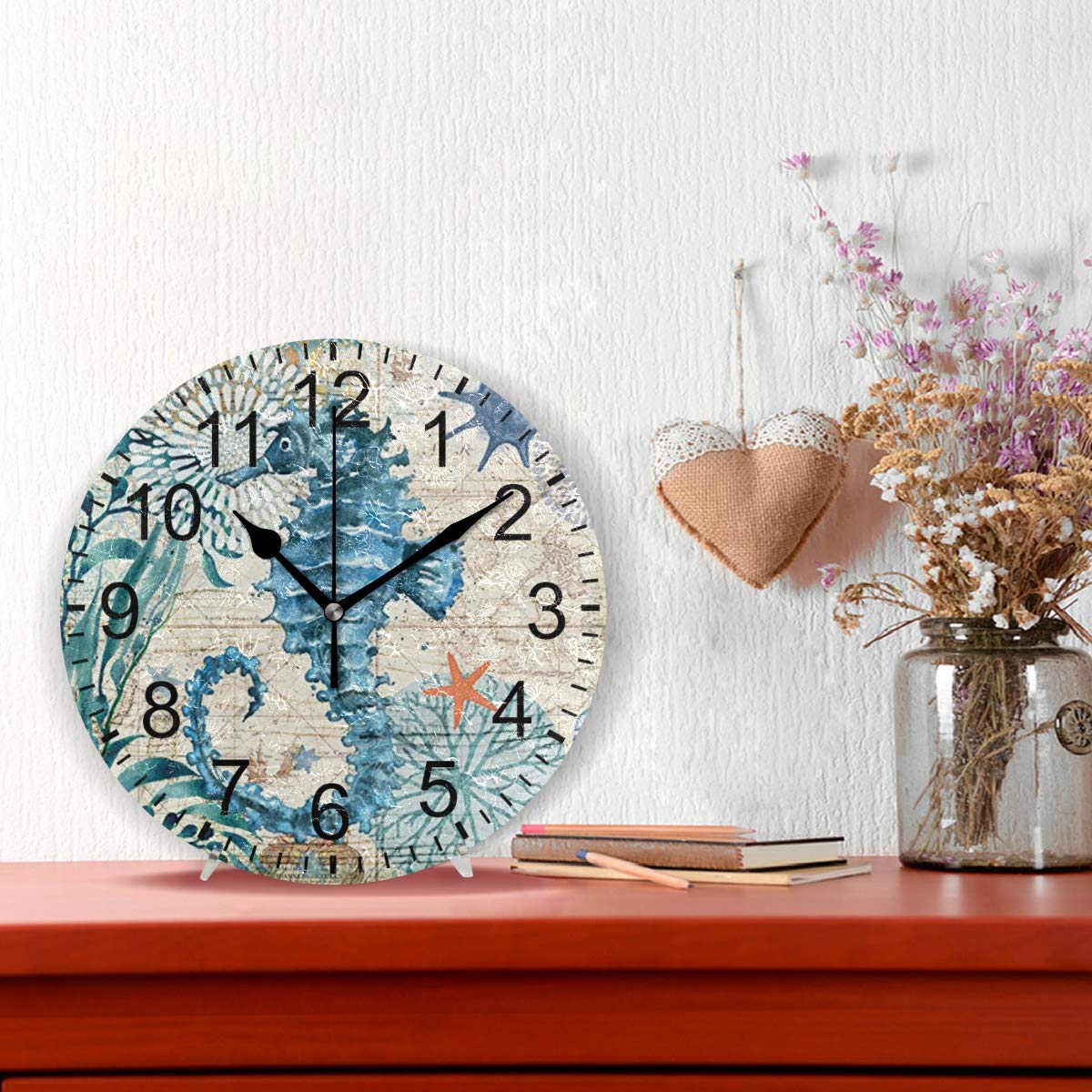 Wamika Wall Clock Ocean, Silent Non-Ticking, 10 Inch Battery Operated Quartz Analog Clock, Nautical Blue Map Sea Life Design, Easy to Read, Ideal for Home, Office, School