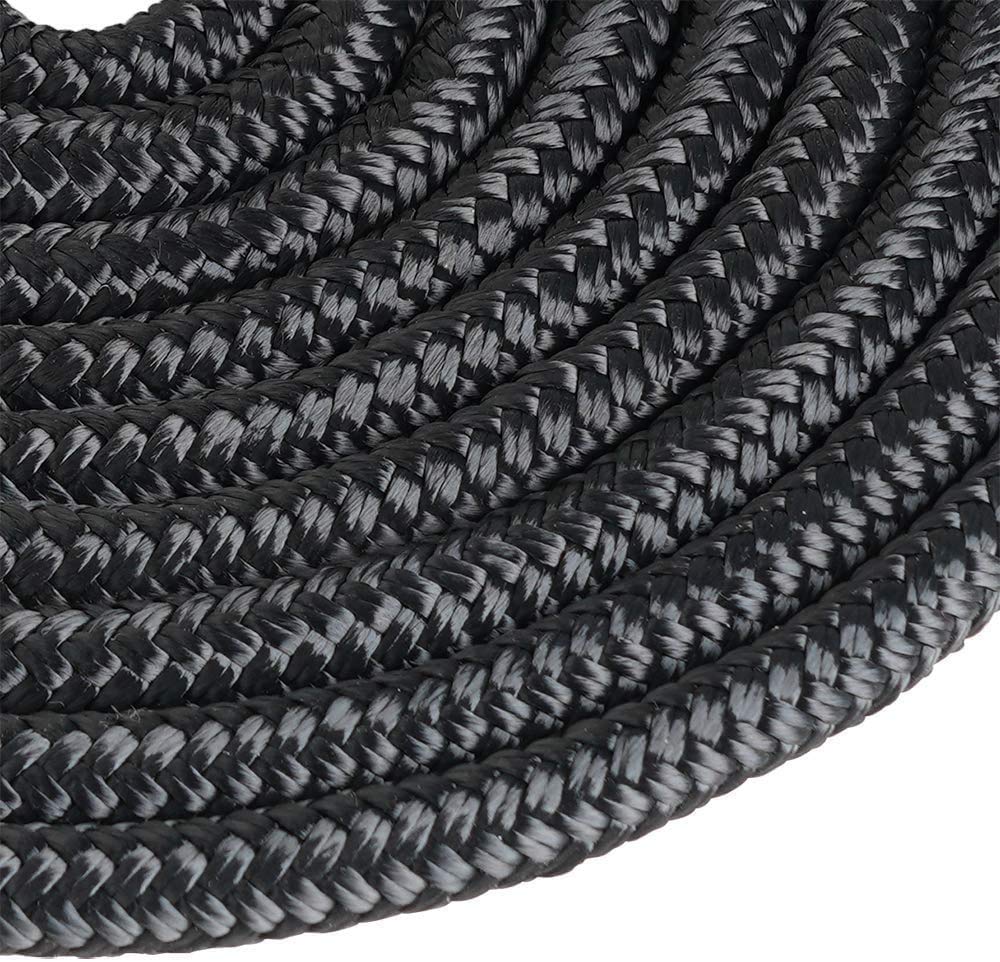 Young Marine Double Braided Nylon Dock Lines Rope,3/8 Inch x 15FT Dock Line with 12 Inch Eyelet for Mooring Boats, Black,4 Pack