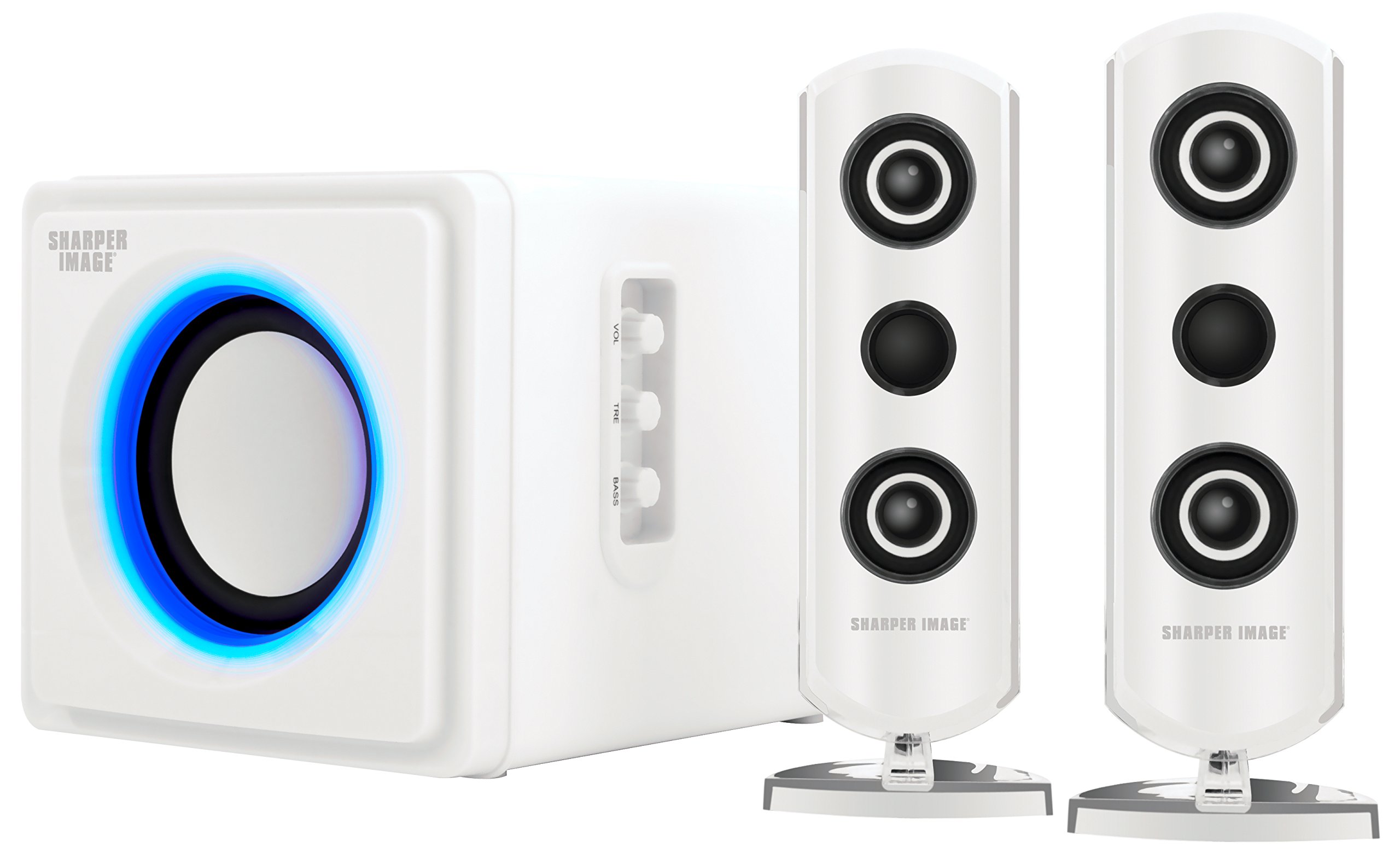 Sharper Image SBT2002WH 2.1 Computer Speakers with Subwoofer, Bluetooth, LED Ambient Light (White)