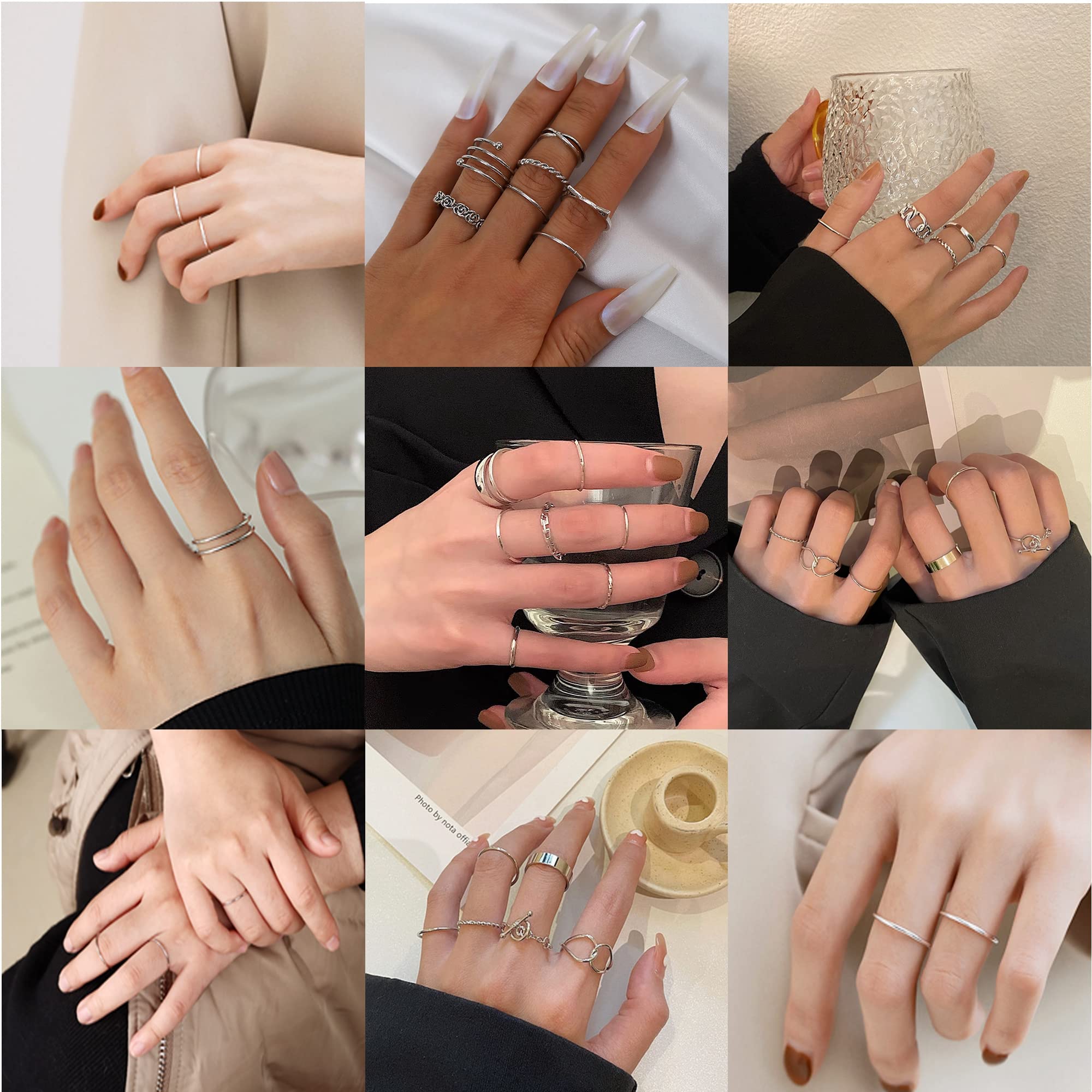 ZELORES 3Pcs Sterling Silver Thin Stackable Rings for Women Plain Band Knuckle Ring Set 1mm Minimalist Thumb Pinky Rings