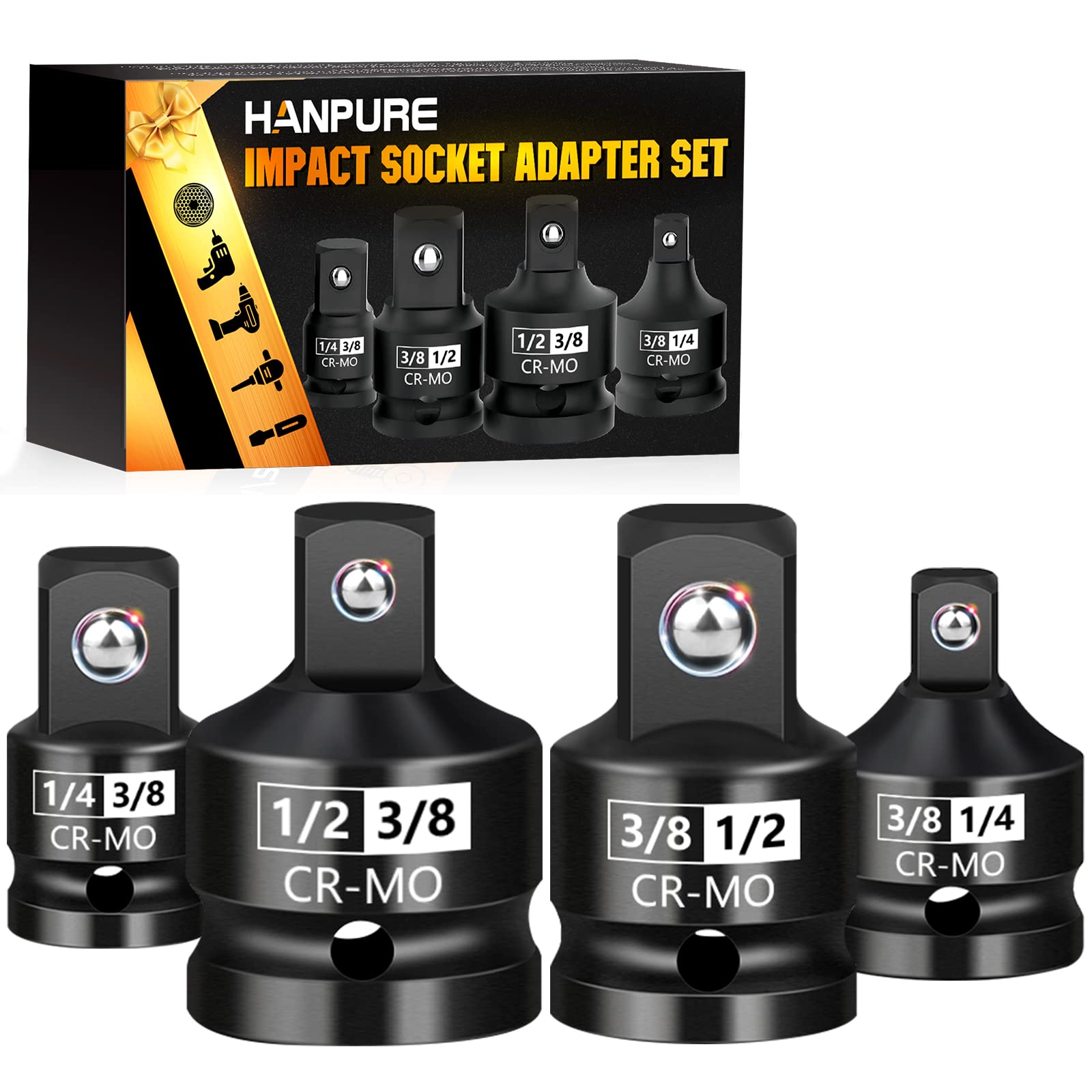 Socket Adapter Set Tools for Men - 1/4" 3/8" 1/2" Impact Adapter Father's Day Gifts from Daughter Son Wife CR-MO Drill Wrench Ratchet Drive Sockets Reducer Extension Impact Driver Bit Set Cool Gadgets