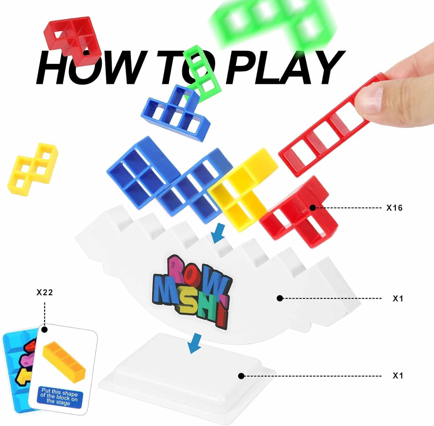 ROWMSHI Stack Attack Tower Stacking Balance Game Mini Cooperative Board Team Building Toy for Kid & Adult Game (16PCS)