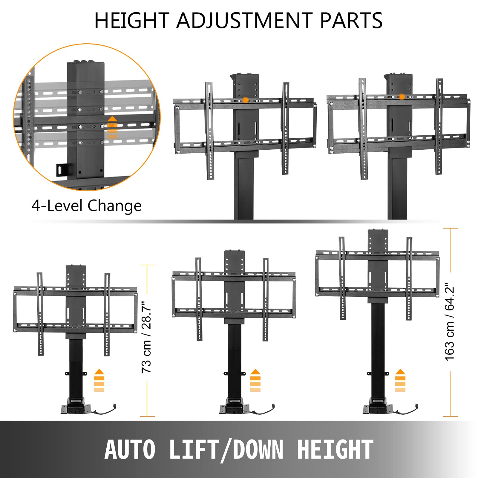 VEVOR Motorized TV Lift Stroke Length 35 Inches Motorized TV Mount Fit for 37-65 Inch TV Lift with Remote Control Height Adjustable 28.7-64.2 Inch,Load Capacity 130 Lbs