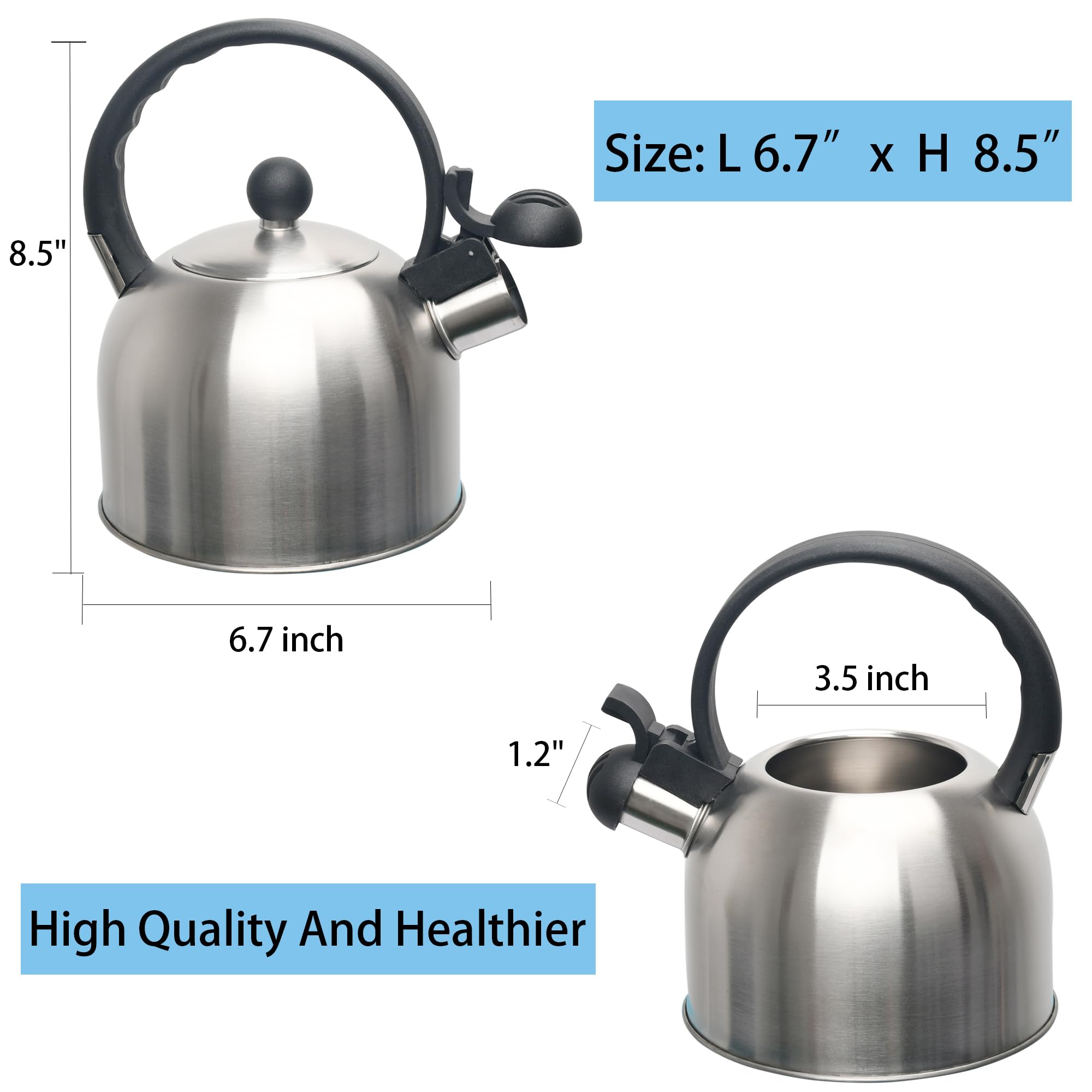 Starbbq 1.75 Quart Stainless Steel Whistling Tea Kettle for Stovetop.