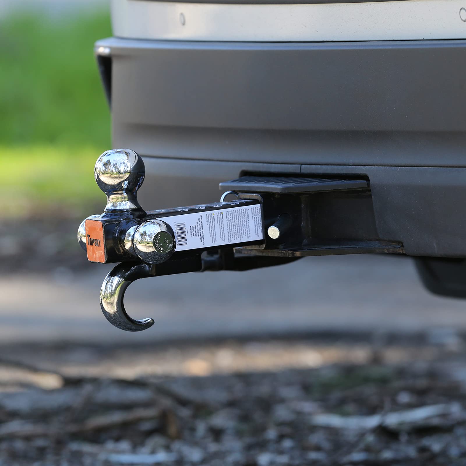 TOPSKY TS2011 Trailer Hitch Tri Ball Mount with Hook, 2 Inch Receiver, Hollow Shank Tow Hitch, Black and Chrome