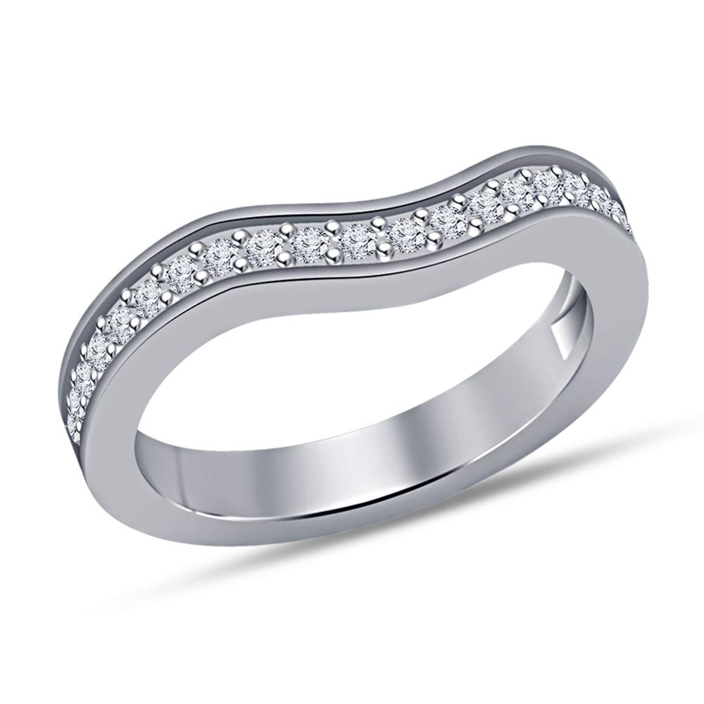 TVS-JEWELS Round Cut White Cubic Zirconia 925 Sterling Silver Women's Bridal Wedding Ring Band Set (7)