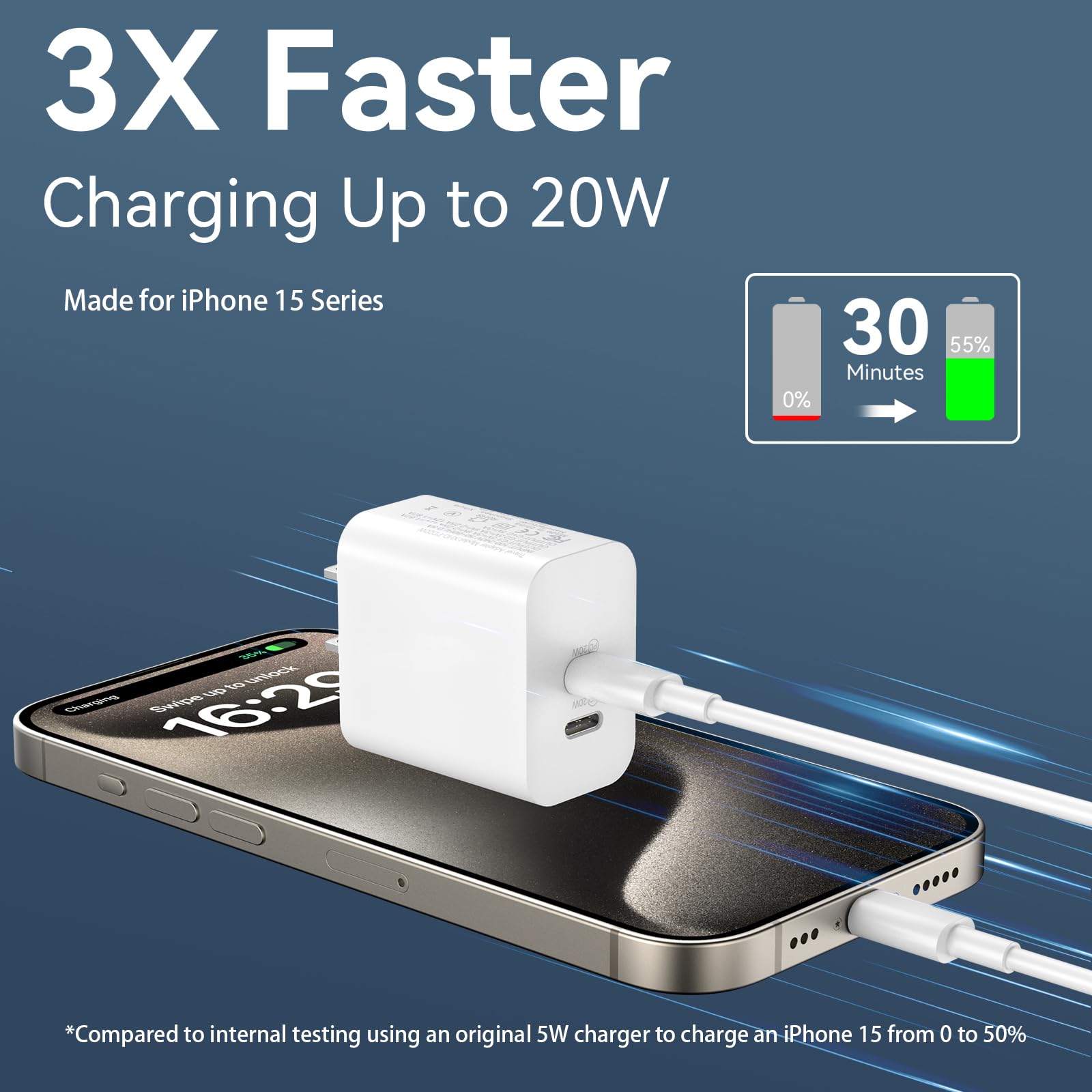 USB C Charger for iPhone 15 Pro Max Charger Fast Charging, 20W USB C Charger Block with 10FT Long USB C to C Fast Charging Cord Cable Compatible for iPhone 15 Pro Max/15 Pro/15 Plus,Samsung Galaxy