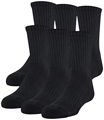 Under Armour Youth Training Cotton Crew Socks, Multipairs , Black (6-Pairs) , Small