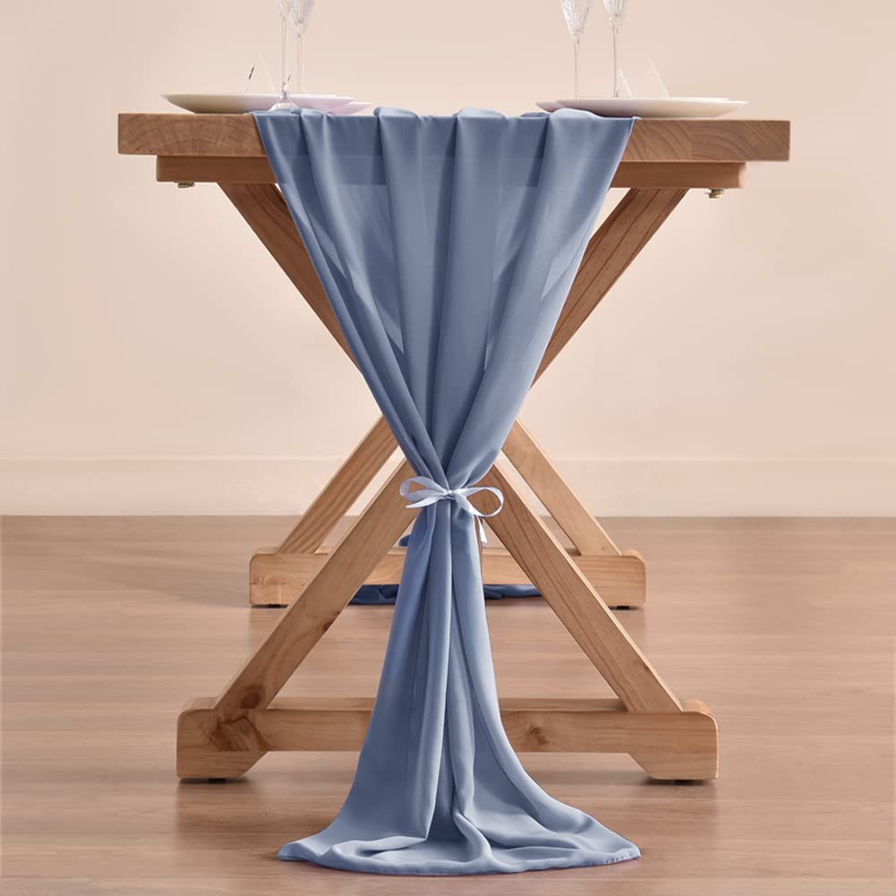 Socomi 10ft Dusty Blue Chiffon Table Runner 29x120 Inches Wedding Runner Sheer Bridal Shower Decorations