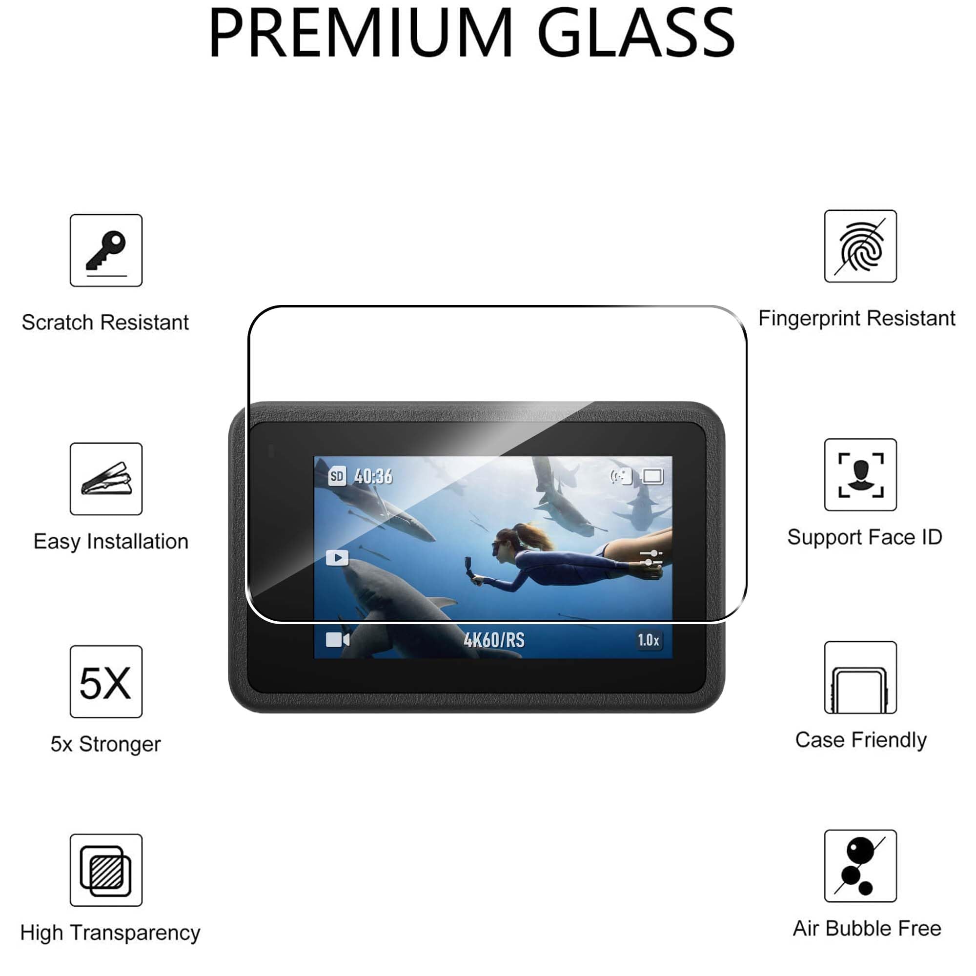 Suttkue for DJI Osmo Action 4 screen protector Tempered Glass flim &Camera Lens Protector Tempered Glass,High Definition Clear,Case Friendly(2+2+2 pack)