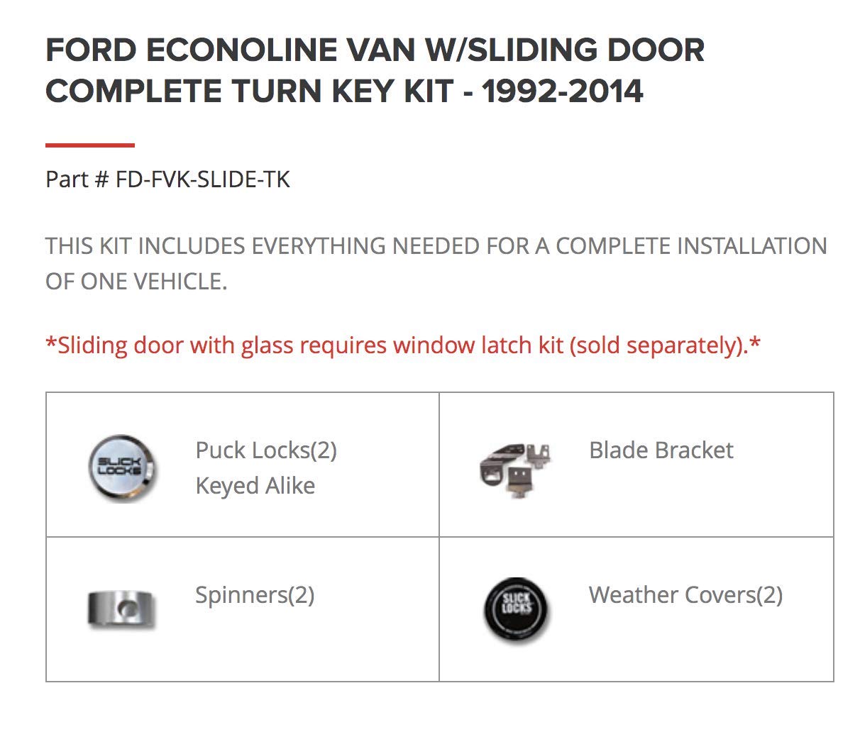 Slick Locks Ford Sliding Door Kit Complete with Spinners, Weather Covers & Locks,Silver
