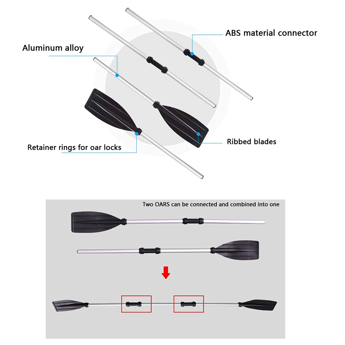 Vilgen Kayak Paddles, Boat Oars for Inflatable Boats, 1 Pair, 96in Combo Dual Purpose for Rowing Boats Raft Canoeing