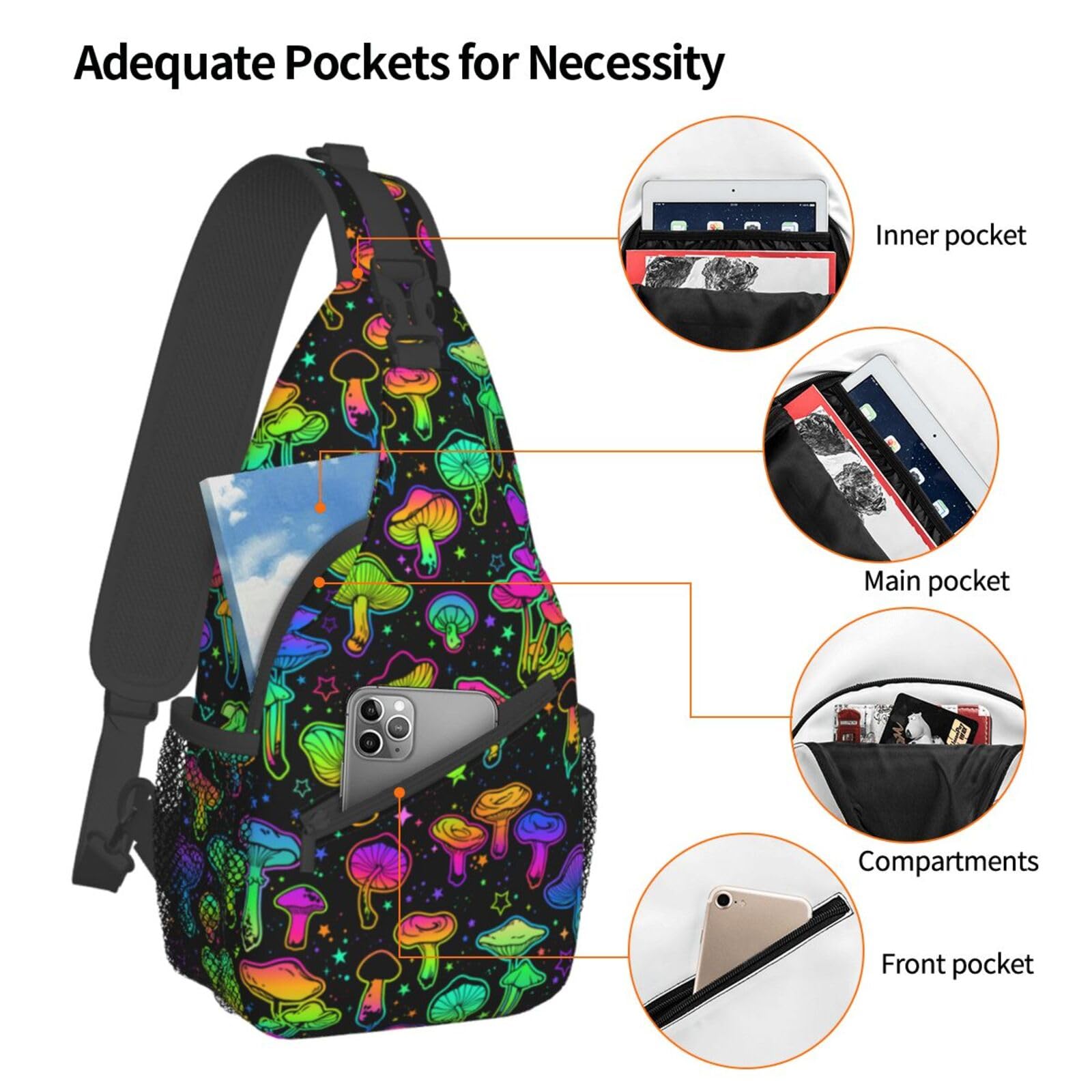 Suzqiub Mushroom Sling Bag Crossbody Backpack for Women Men Sling Backpack Casual Daypack for Hiking Travel