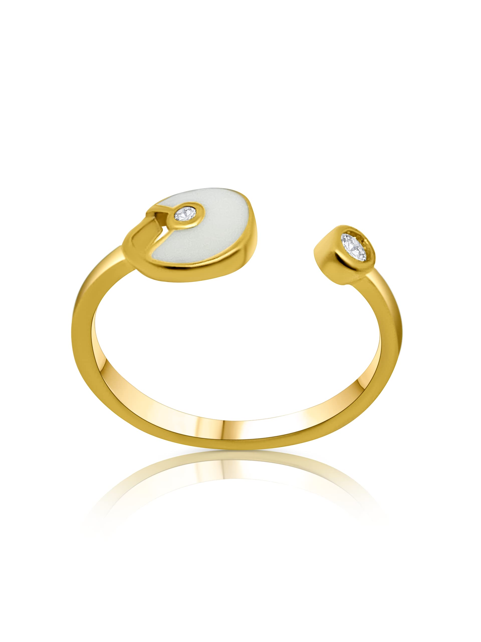 ZENN VERSE Brass Double Stone Finger Ring Eye-Catchy Ornament Beautiful Vintage Gem Crystal Ring Brings Charm Good looking Adjustable Finger Ring