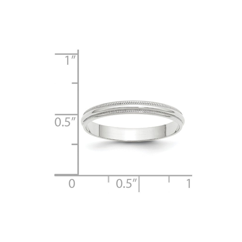 Solid 14k White Gold 3mm Milgrain Half Round Wedding Band Size 7.5