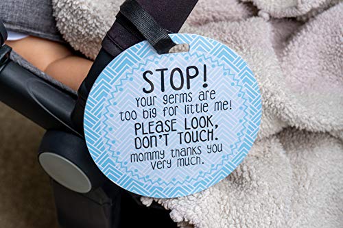 Three Little Tots Two Pack - Blue Boy No Touching Baby Car Seat and Stroller Signs - CPSIA Safety Tested