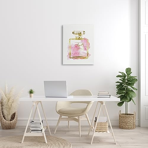 Stupell Industries Glam Perfume Bottle Gold Pink Oversized Stretched Canvas Wall Art, Proudly Made in USA for Living Room
