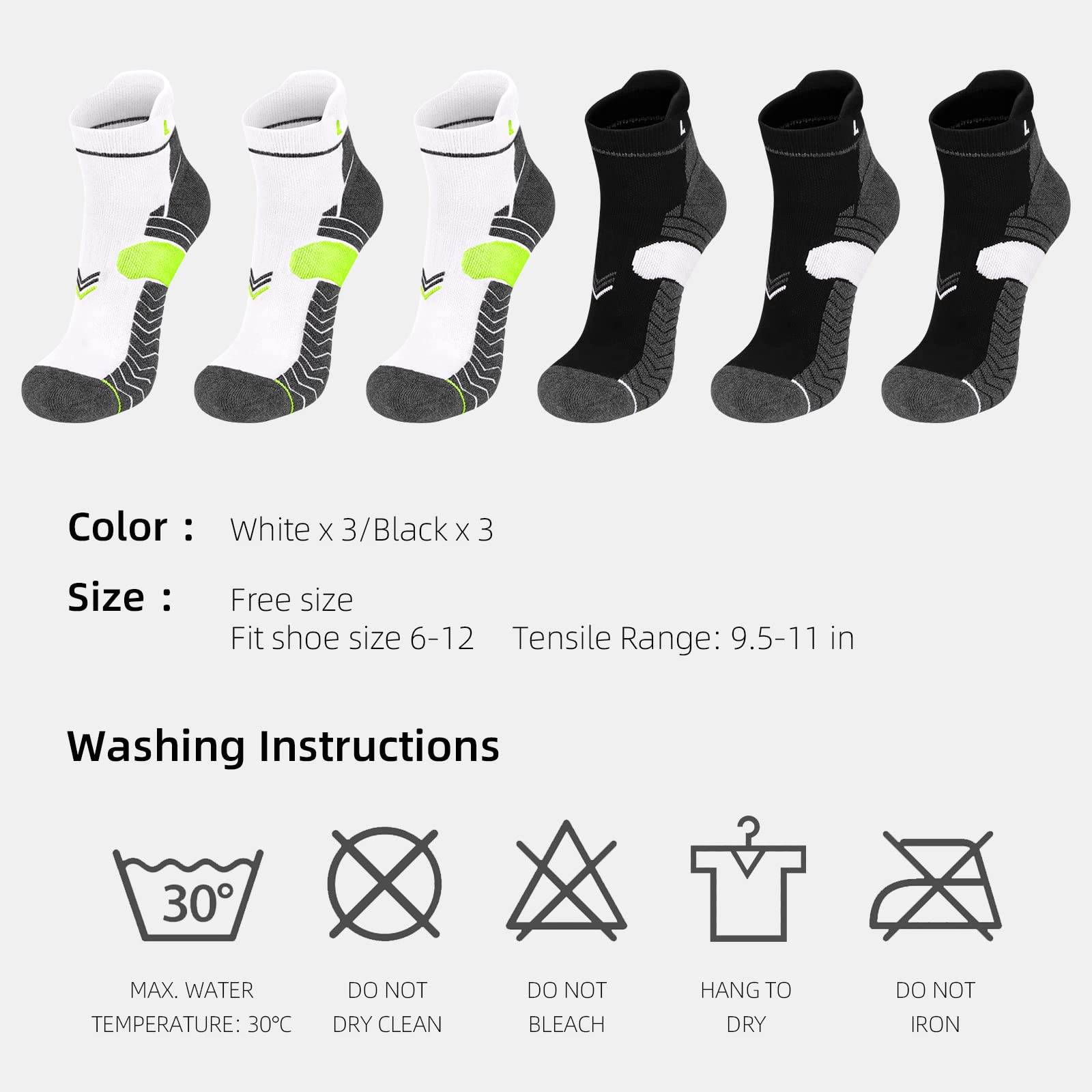 ZNCMRR 6 Pack Athletic Running Ankle Socks for Men and Women Ankle Compression Socks Cushion Cotton Low Cut Ankle Athletic Socks,Size Fits 9-12
