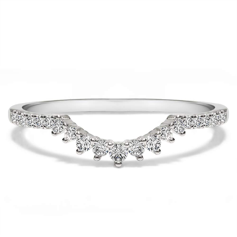 TwoBirch 18k White Gold Microplated East West Marquise Three Ring Bridal Set with Plain Contour Band and Tiara Prong Style Curved Ring (925 Silver, Size 7)