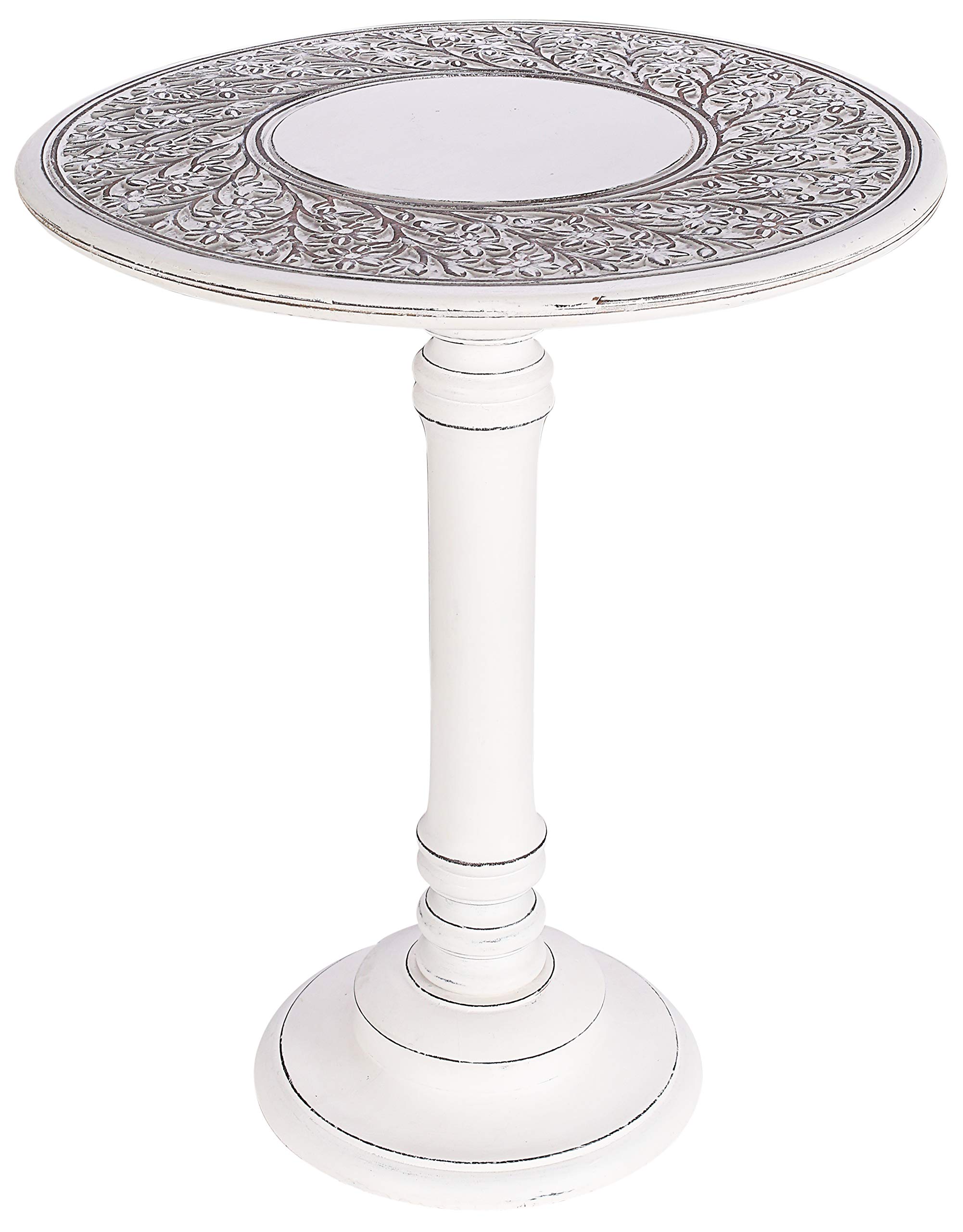 Round Side Table, Small Table, Side Table, Round End Table, End Table, Altar Table, Wood Accent Table, Coffee Table- Living Room End Table for Books and Plants- 18x22 Antique White