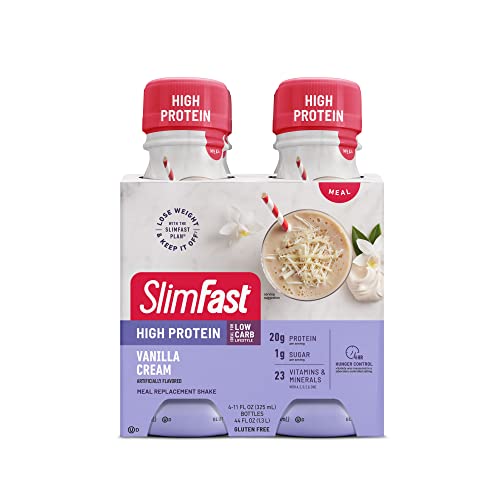 SlimFast Advanced Nutrition High Protein Meal Replacement Shake, Vanilla Cream, 20g of Ready to Drink Protein, 11 Fl. Oz Bottle, 4 Count (Packaging May Vary)