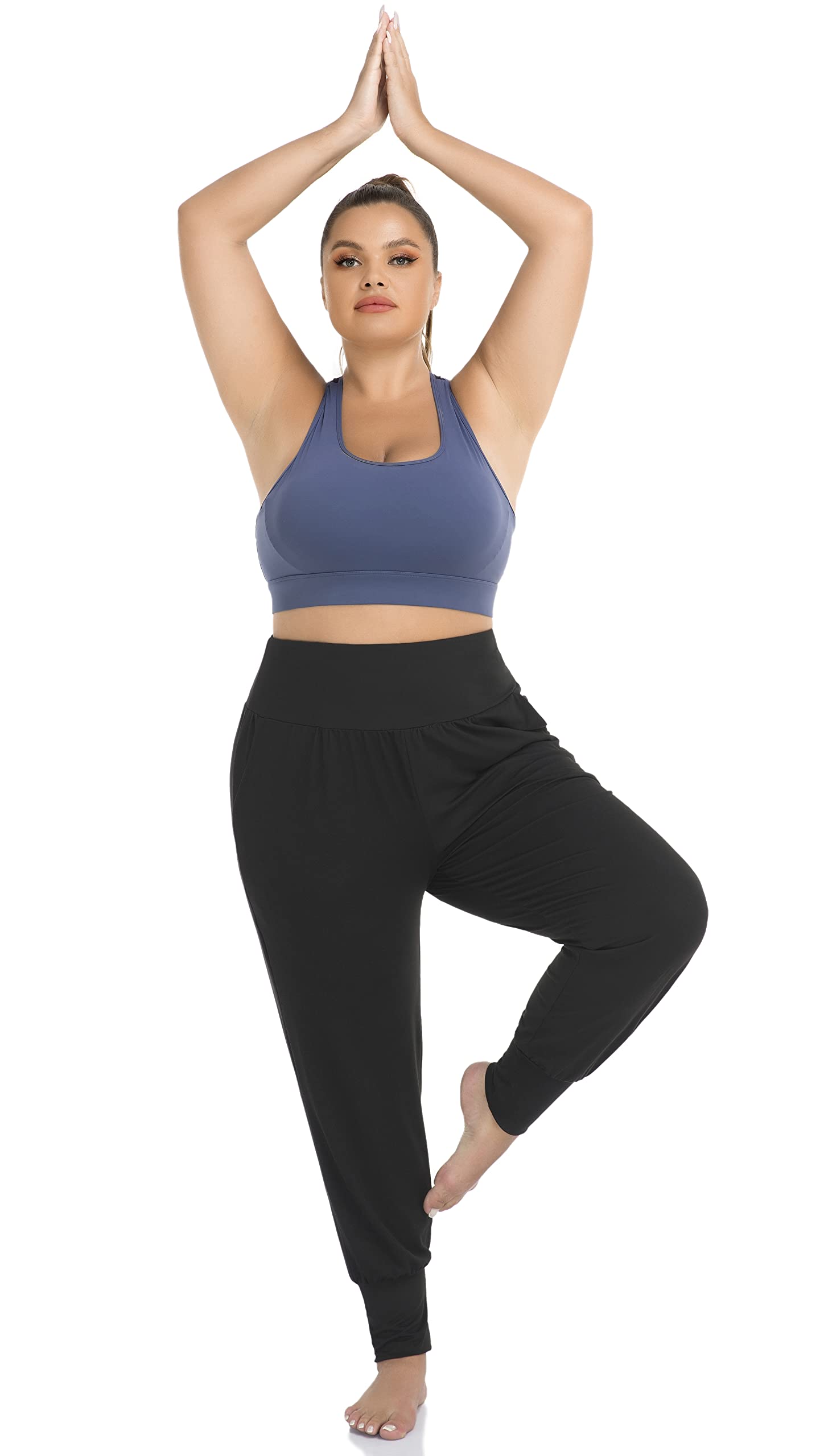 ZERDOCEAN Women's Plus Size Casual Yoga Joggers Comfy Loose Workout Lounge Pants with Pockets Black 2X