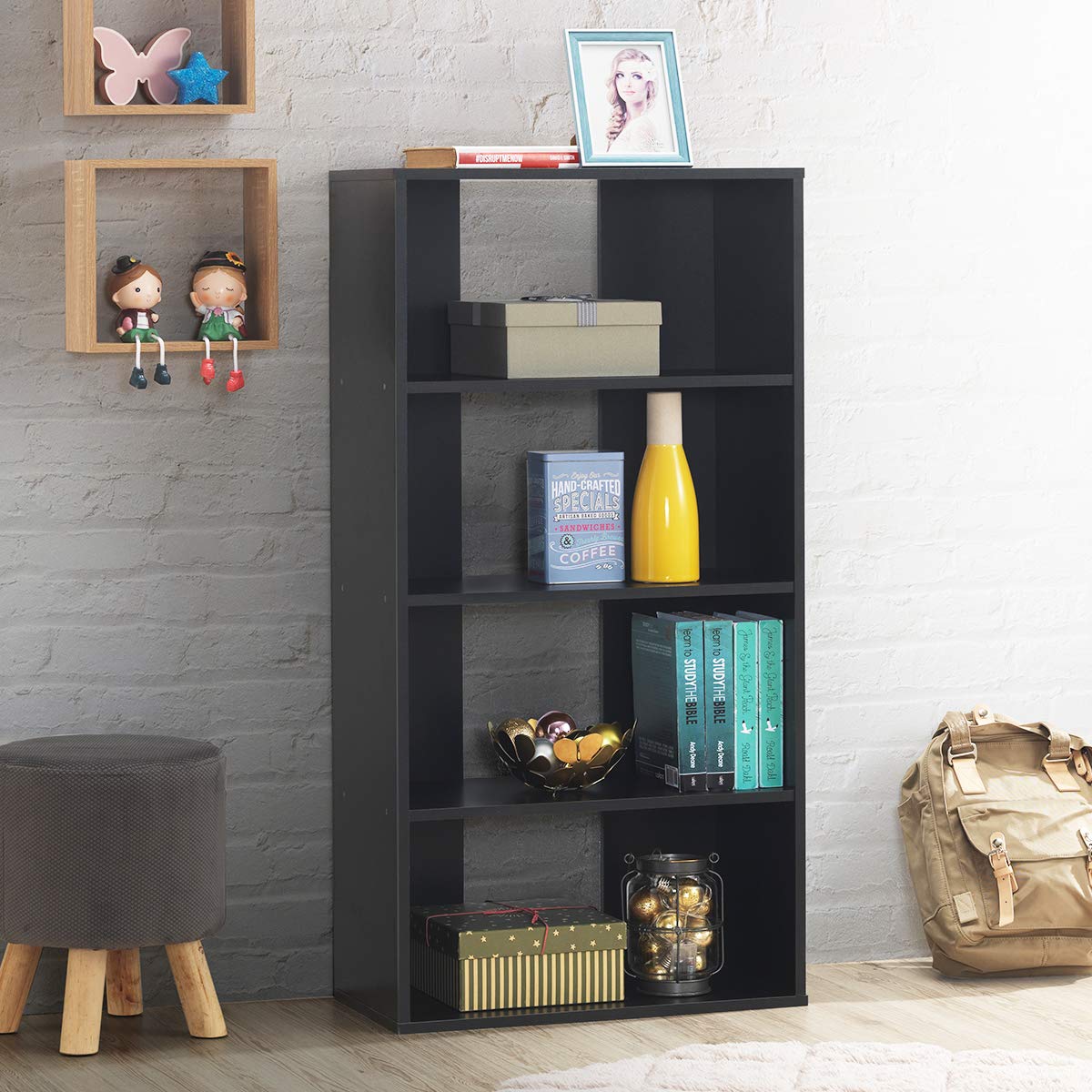 Tangkula 4-Tier Open Shelf Bookcase, Storage Bookshelf, Free Standing Open Display Bookshelf, Utility Bookshelf for Home Office, 4-Shelf Bookshelf, 24”L x 12”W x 47.5”H (Black)