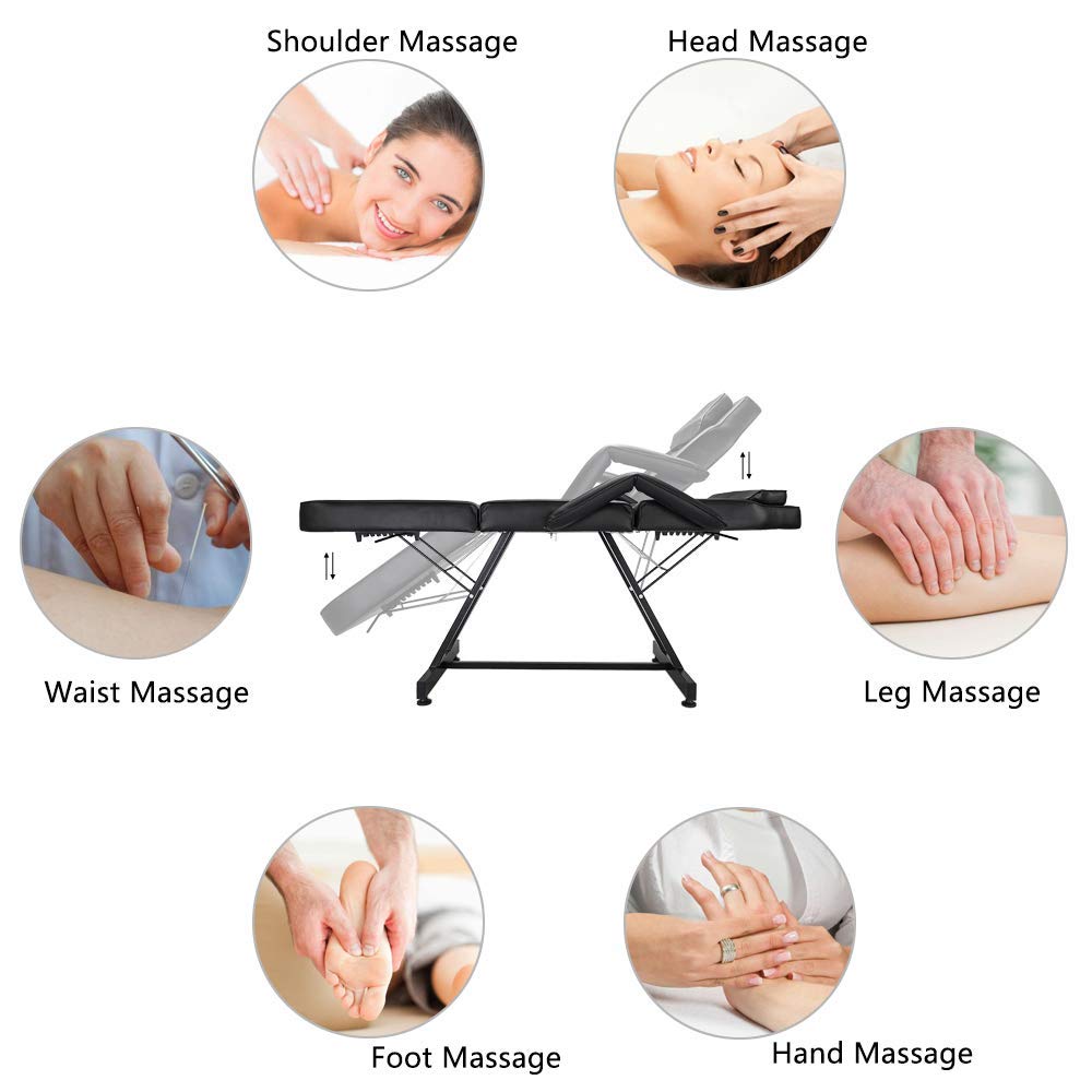 Tattoo Chair with Stool Message Bed Spa Salon Table Facial Chair for Client Esthetician White Max Weight Capacity 330lbs Black