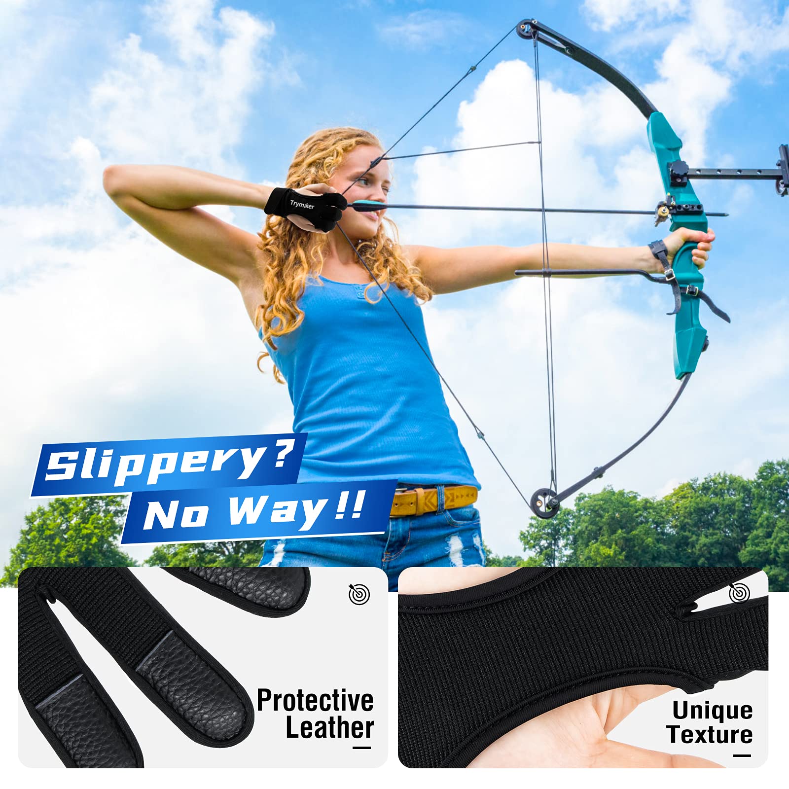Trymaker Archery Glove,Protective Gloves for Recurve Bow and Compound Bow Men and Women,Finger Tab for Hunting Bow with Archery Equipment and Accessories,S,M,L,XL Size