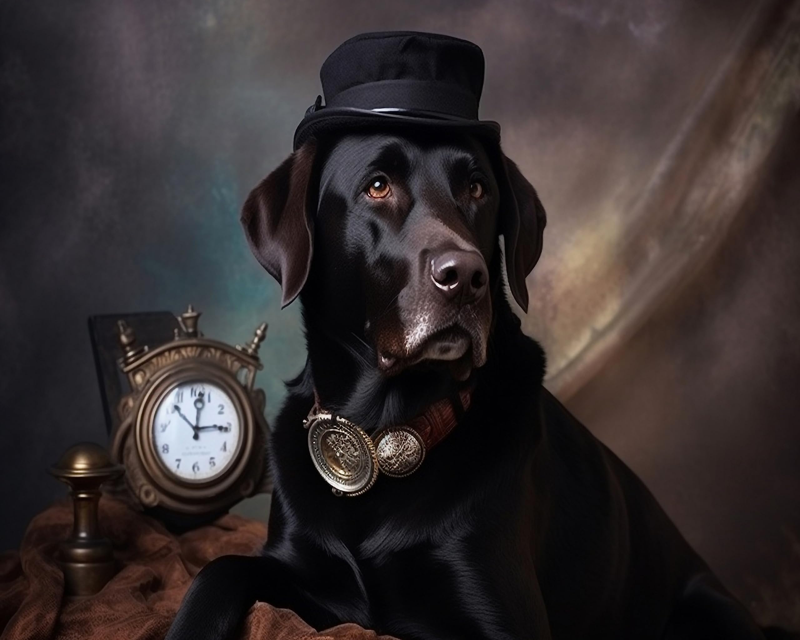 Steampunk Black Labrador, Art Print, Wall Hanging, Animal Poster Picture, Fantasy Anthropomorphic, Curious Arts Gift (8 x 10)
