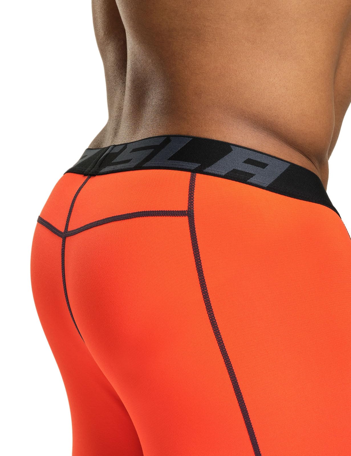 TSLA Men's Thermal Compression Pants, Athletic Sports Leggings & Running Tights, Wintergear Base Layer Bottoms, Heatlock Pure Orange, Large