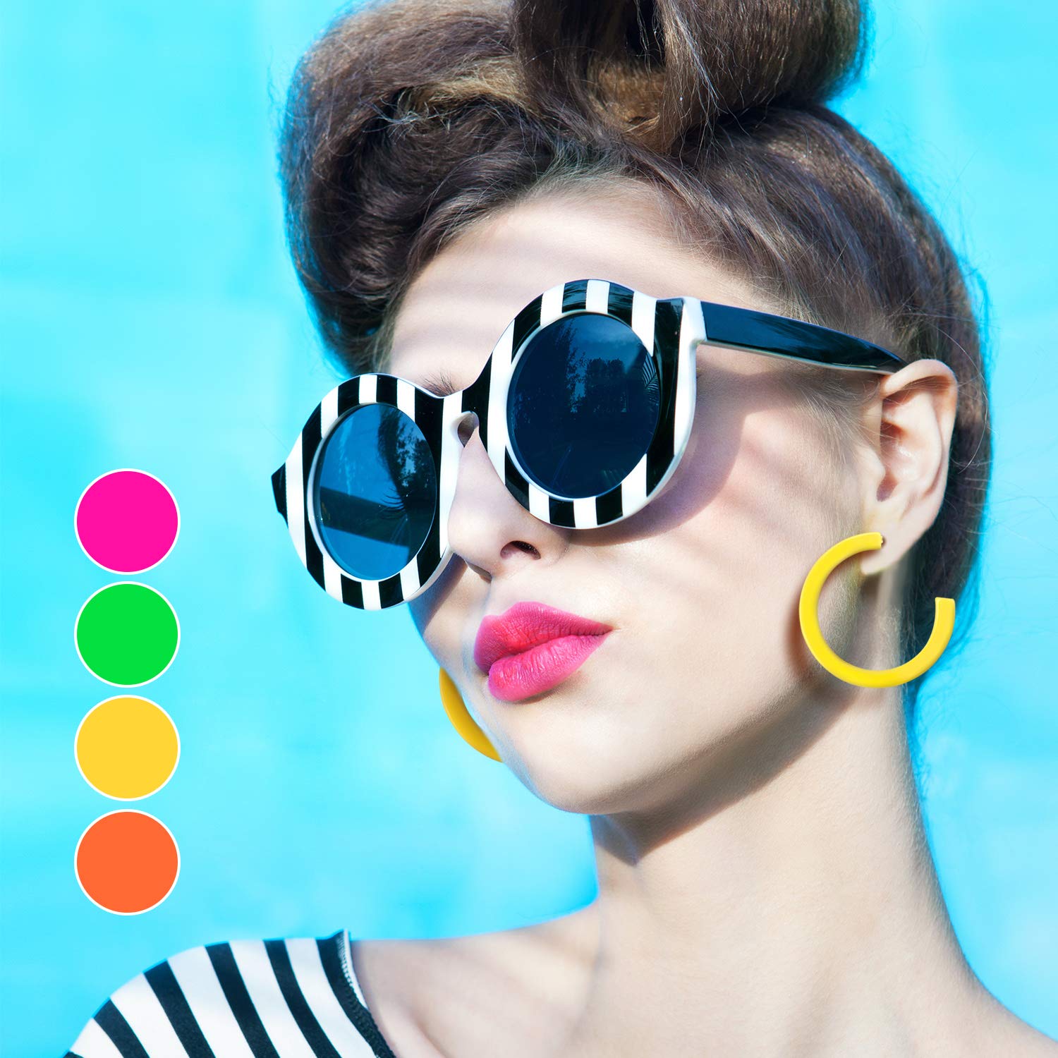 Skylety 4 Pairs 80s Neon Earrings for Women 90s Retro Hoop Drop Dangle Earrings for 80's Party Cosplay Costume Accessories(Half Hoop Style)