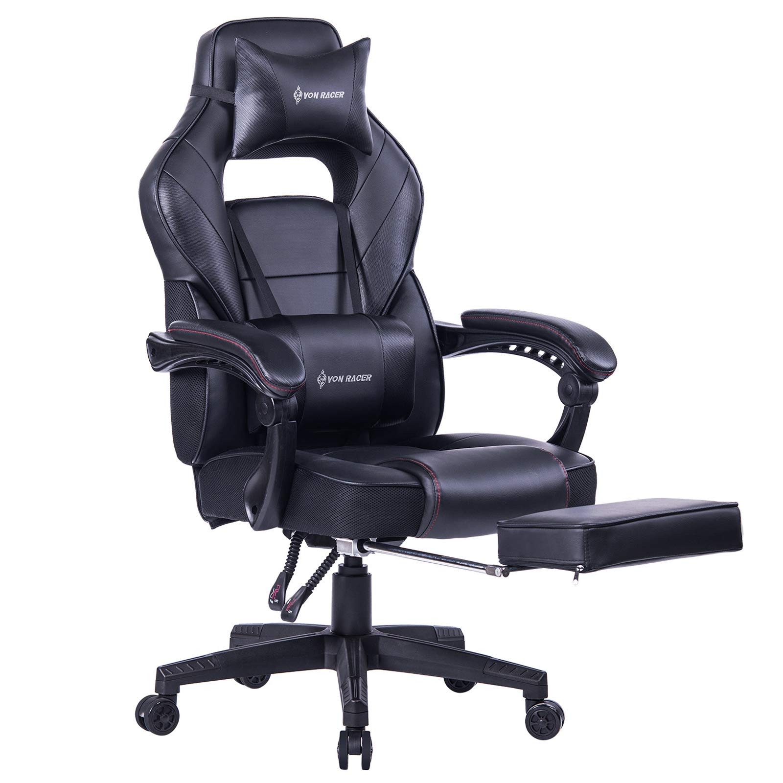 VON Racer Reclining Gaming Chair with Massager, Ergonomic High-Back Racing Computer Desk Office Chair Footrest Lumbar Cushion