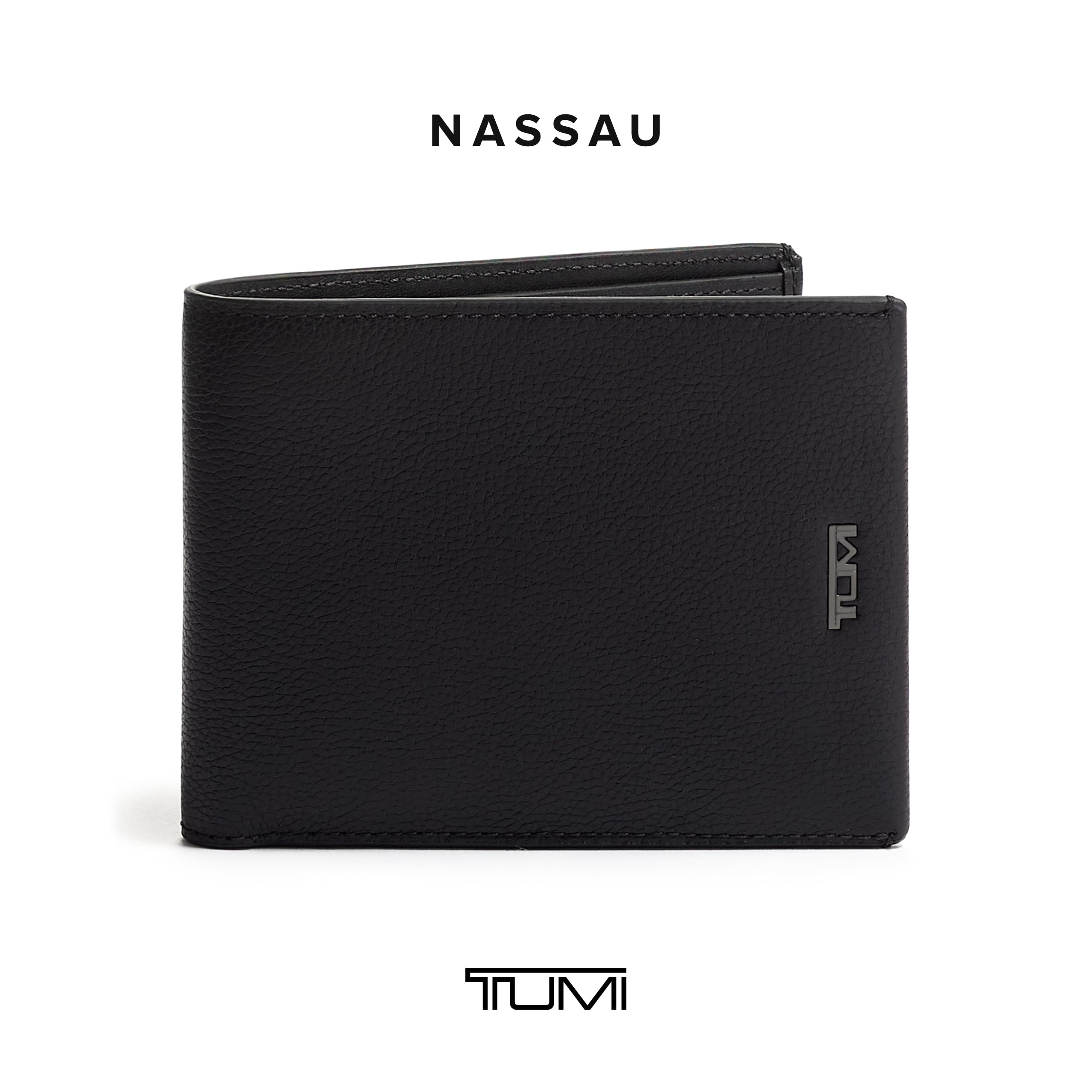 TUMI Nassau Double Billfold - Leather Billfold for Men & Women - Reliable Card Case - Men's Double Billfold Wallet with Multiple Card Slots, Bill Compartments, and an ID Window - Black Texture