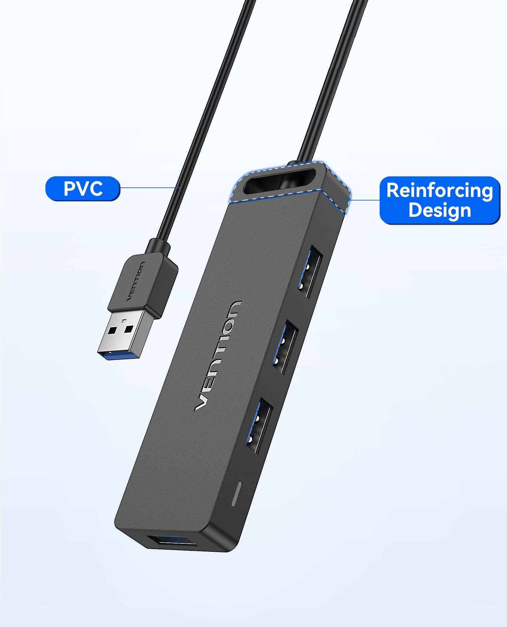 USB Hub VENTION 4-Port USB 3.0 Hub 1.5FT Ultra-Slim Data USB Splitter Charging Supported Compatible with MacBook, Laptop, Surface Pro, PS4, PC, Flash Drive, Mobile HDD
