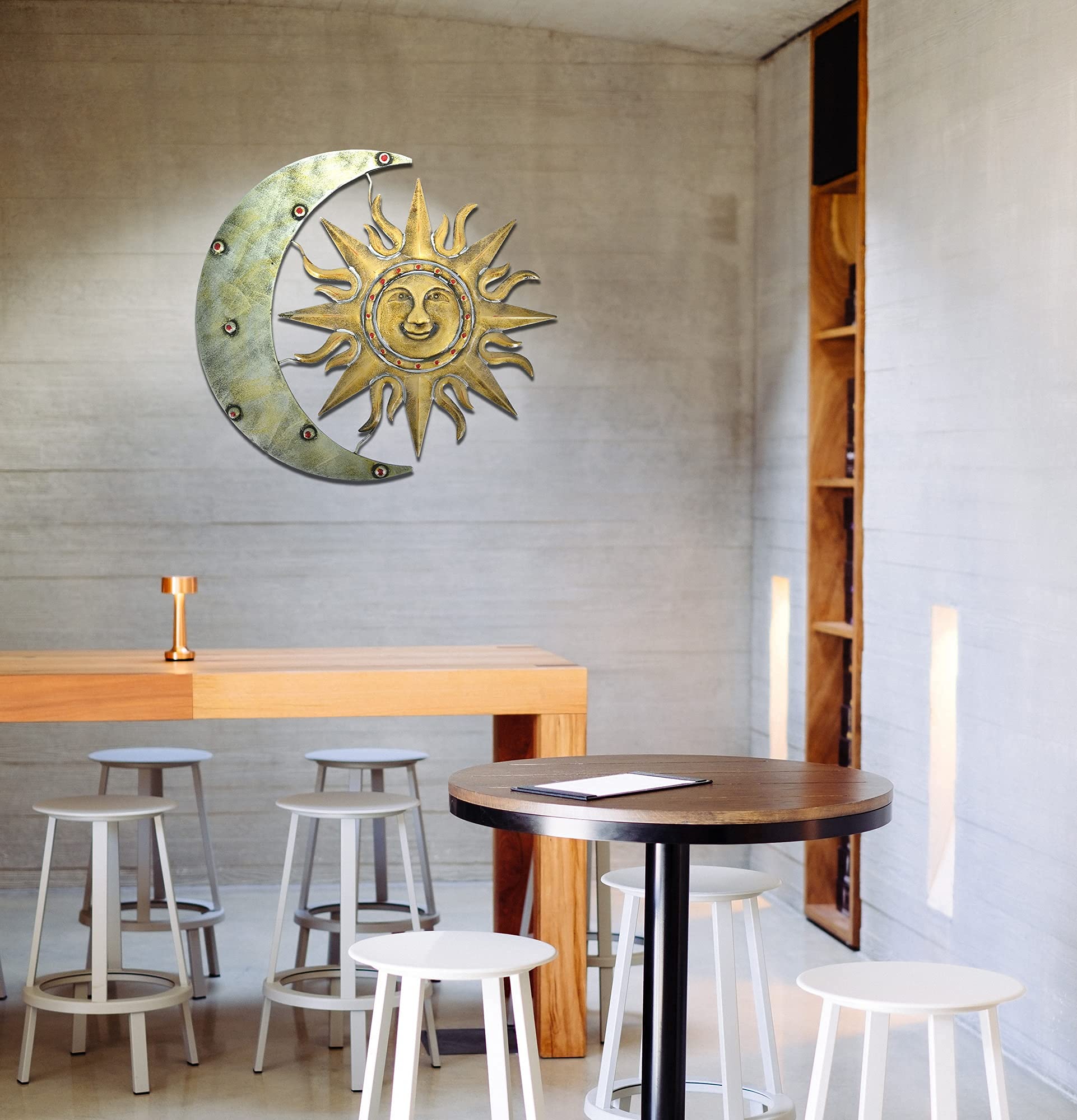 TOPIA Aztec Sun And Moon Metal Wall Decor Metal Sun Wall Decor Metal Sun Decor Outdoor Sun Wall Art (25.5" W x 23" H)